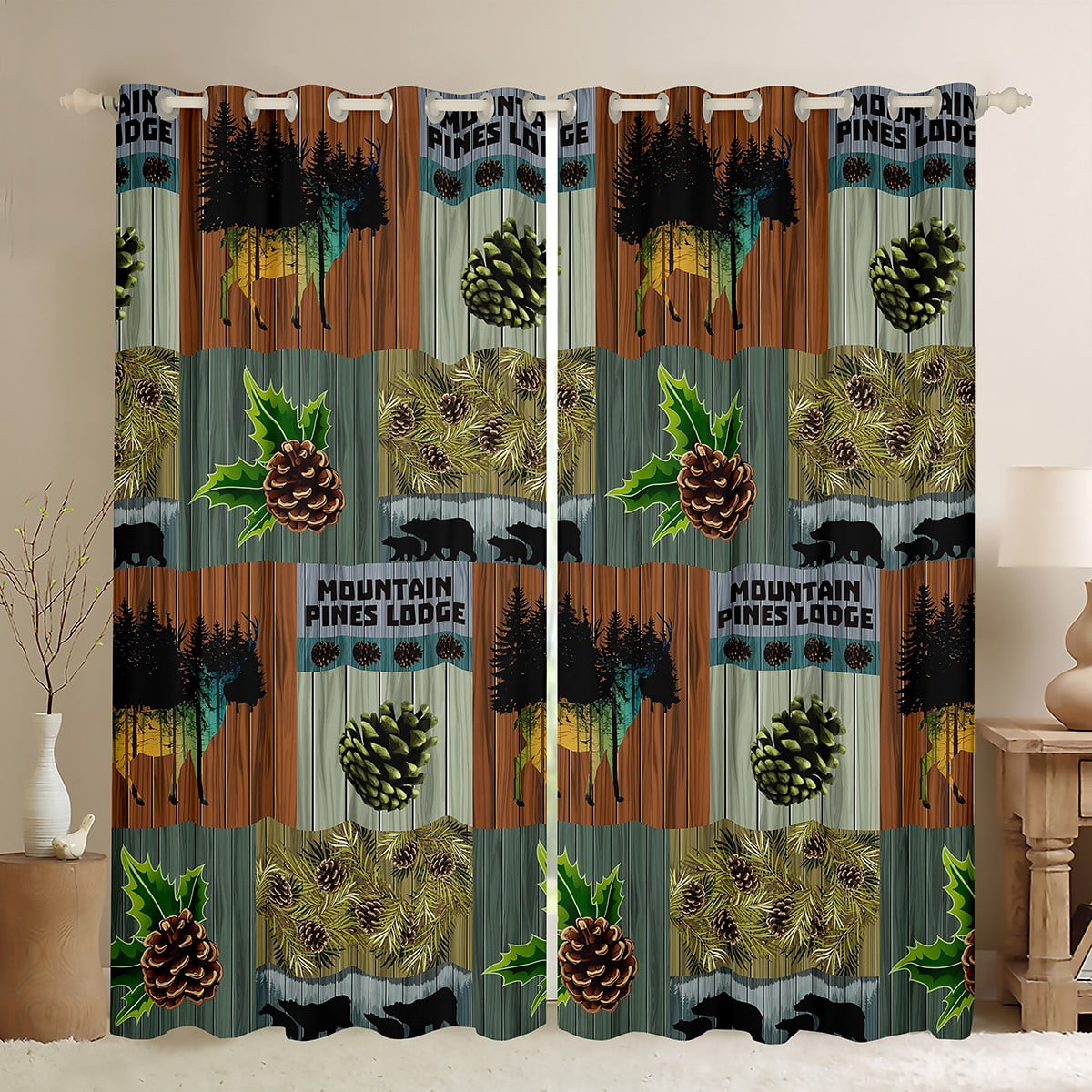 Farmhouse Decor,Rustic Deer Window Curtains Black Bear Patchwork ...