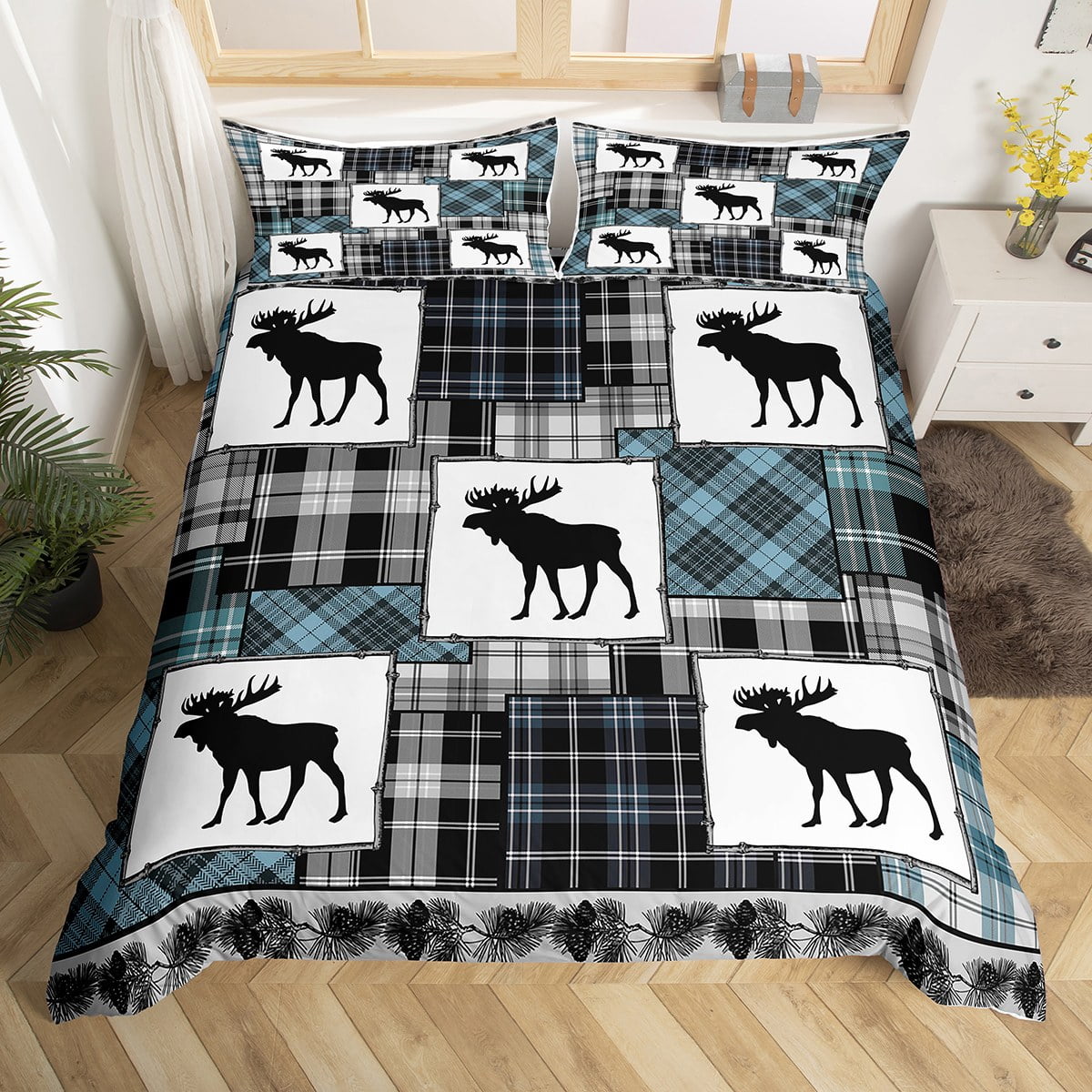 Farmhouse Decor,Rustic Moose Comforter Cover King Size,Deer Hunter ...