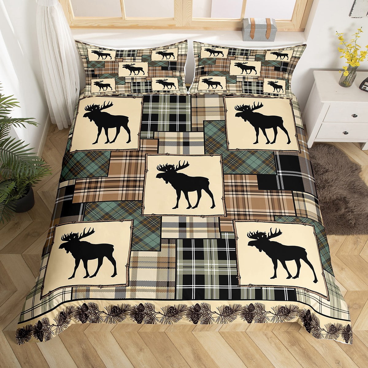 Farmhouse Decor,Rustic Moose Comforter Cover Twin Size,Deer Hunter ...