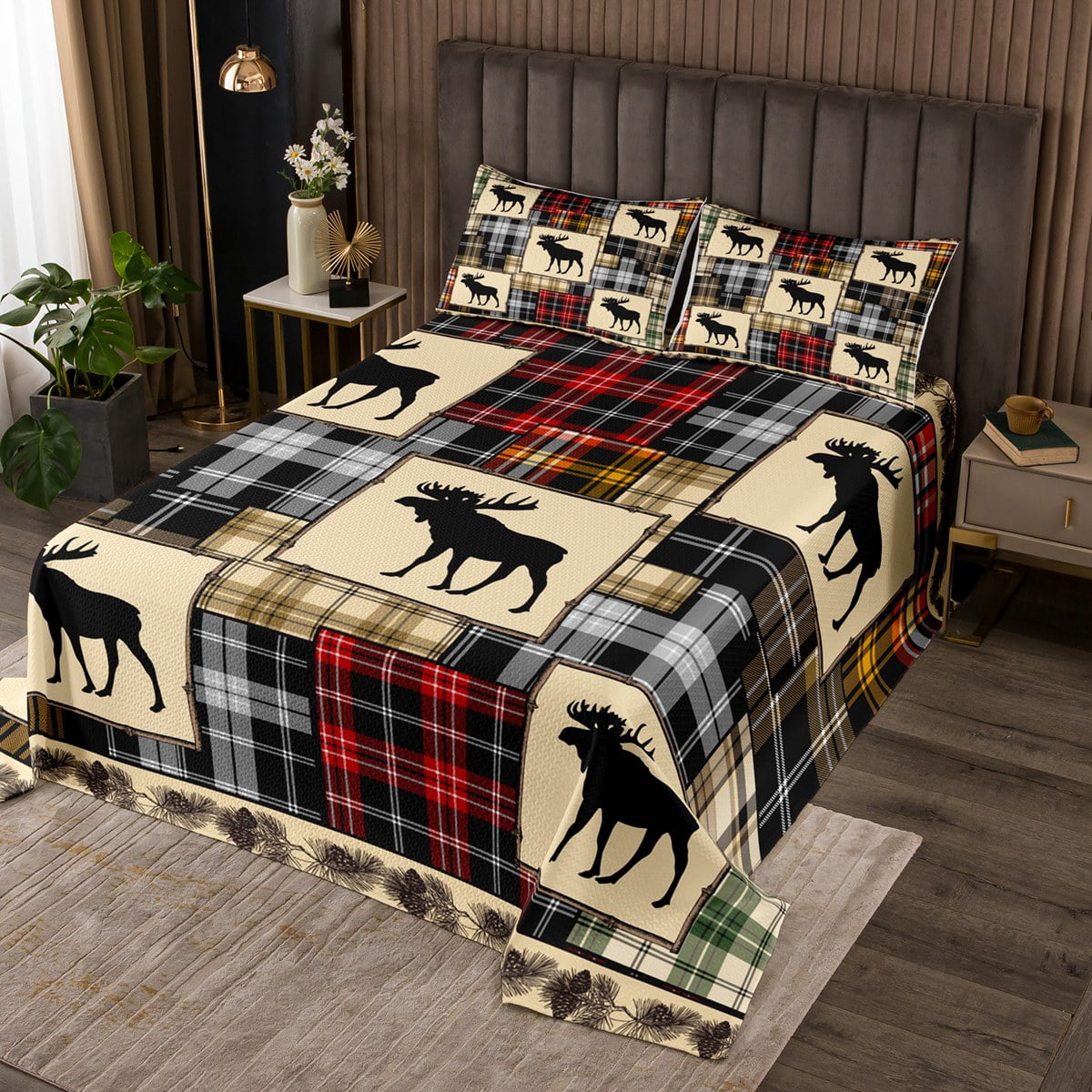 Farmhouse Decor,Rustic Moose Coverlet Set Queen Size,Deer Hunter Quilt ...