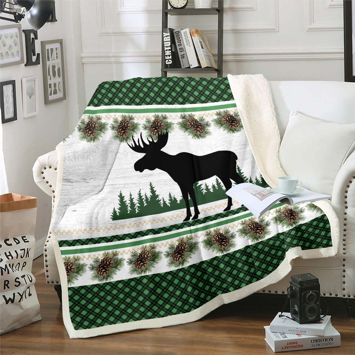 Farmhouse Decor,Rustic Moose Deer Fleece Blanket 40"x50",Green ...