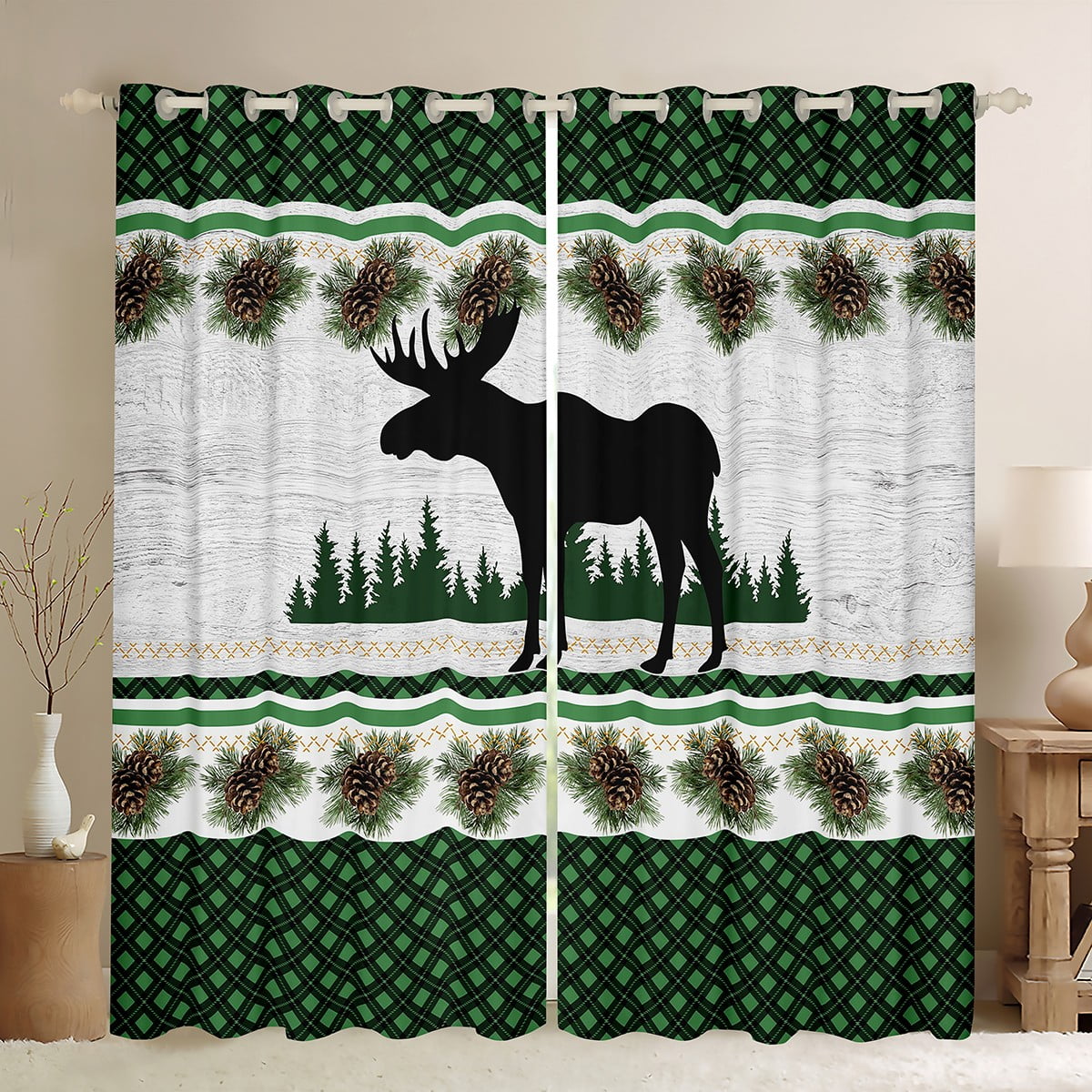 Farmhouse Decor,Rustic Moose Deer Window Curtains 2 Panels 38"Wx54"L ...
