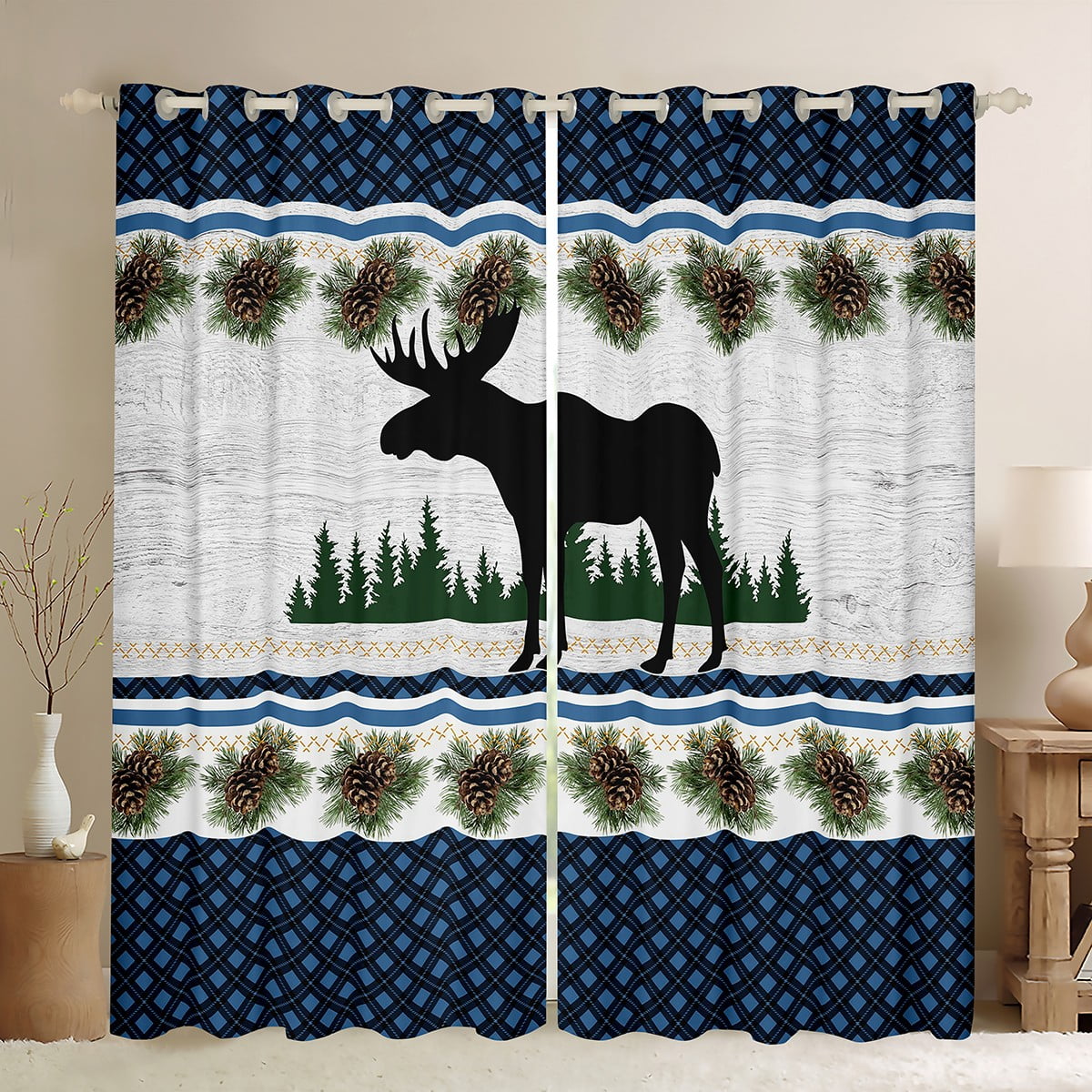 Farmhouse Decor,Rustic Moose Deer Window Curtains 2 Panels 42"Wx84"L ...