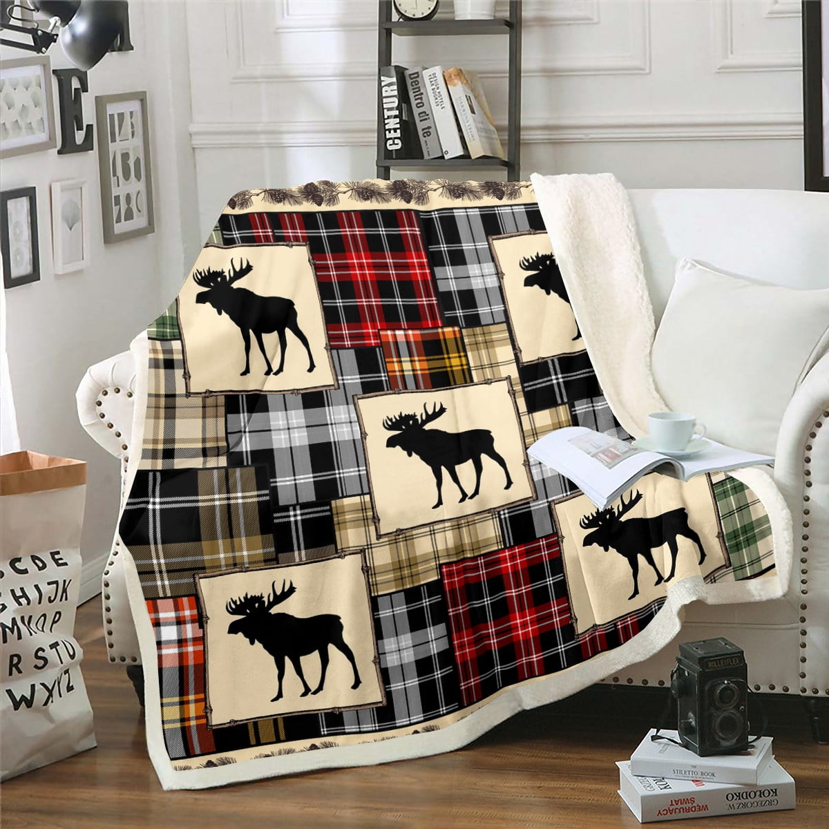 Farmhouse Decor,Rustic Moose Fleece Blanket 50"x60",Deer Hunter Blanket ...