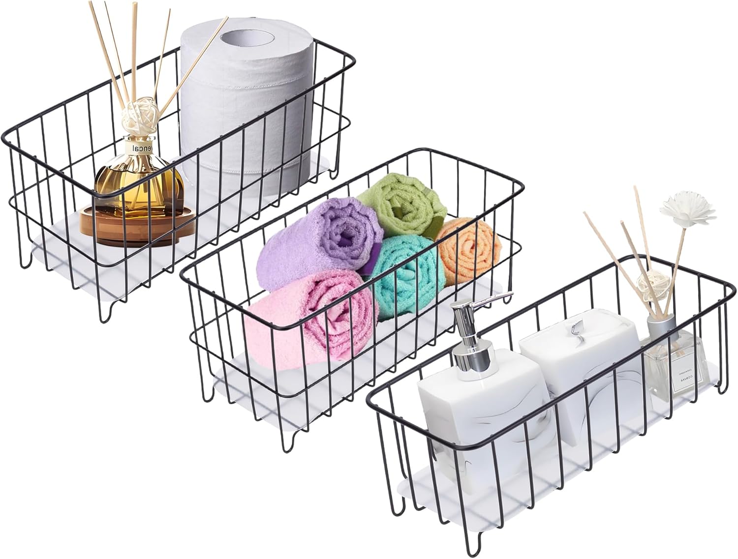 Farmhouse Decor Small Metal Wire Storage Organizer Basket Bins - Black ...