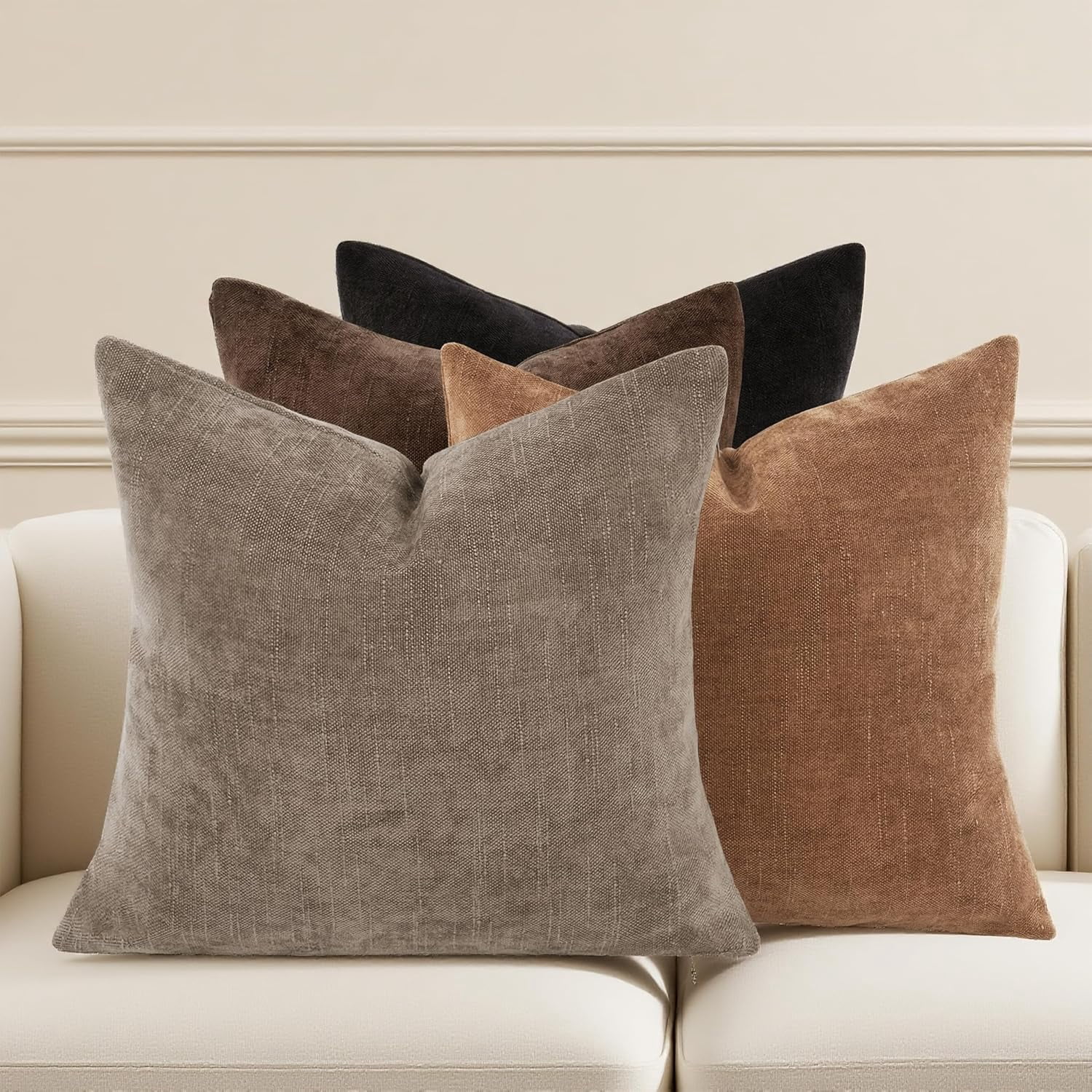 Farmhouse Decor Throw Pillow Covers 18x18 Inch Set of 4, Solid Textured ...