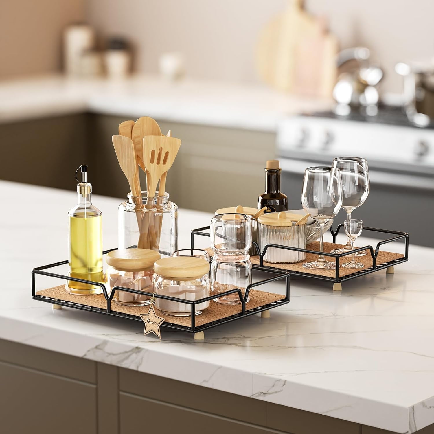 Farmhouse Decorative Trays for Table, Retro Bar Organizer with Cork ...