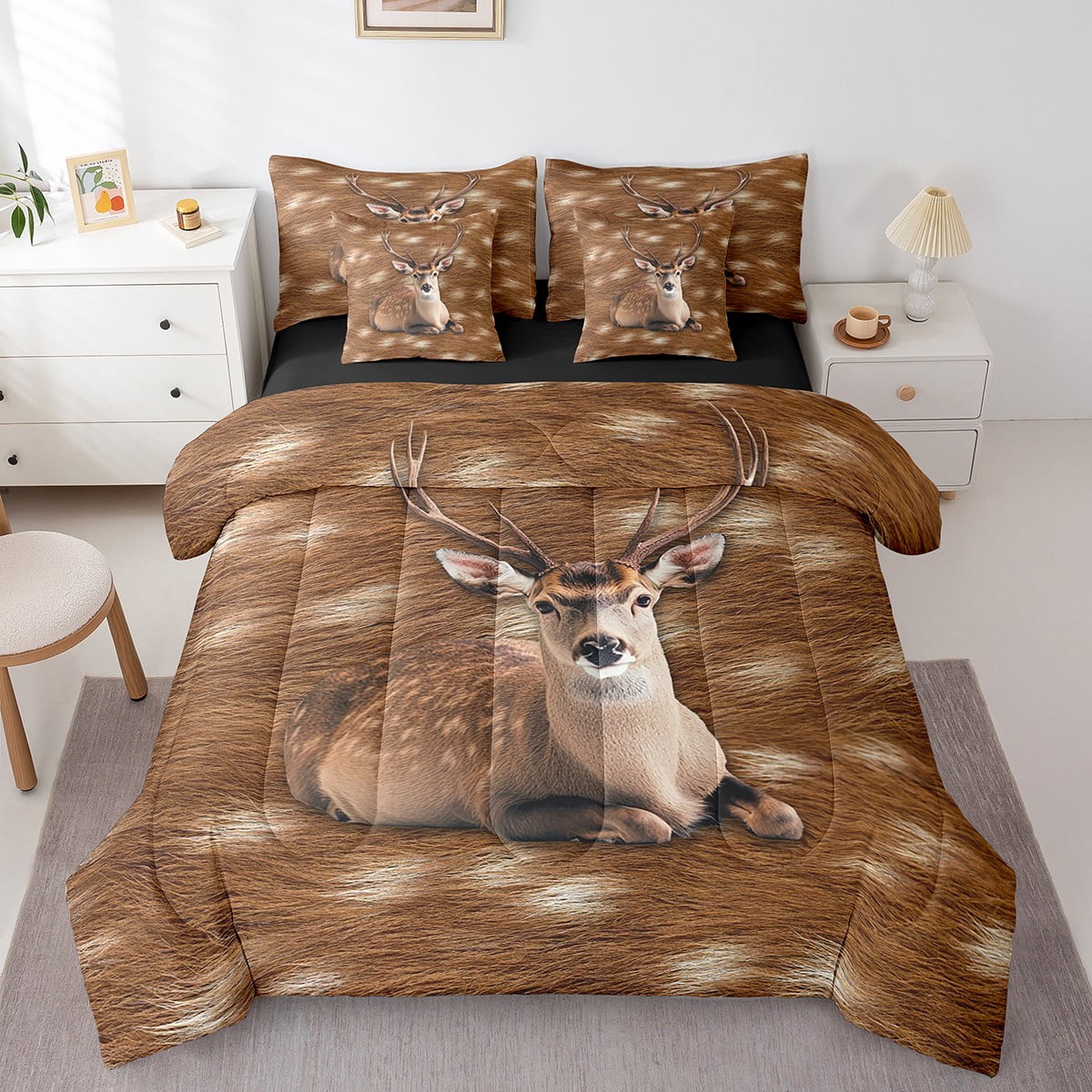 Farmhouse Deer Bed In A Bag,Sika Deer Pattern Queen Comforter Set 7 ...