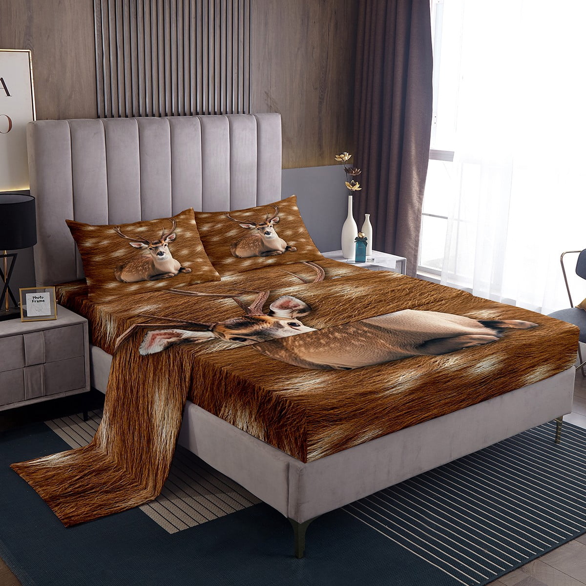 Farmhouse Deer Bed Sheets Set,Sika Deer Pattern Full Sheet Set,Rustic ...
