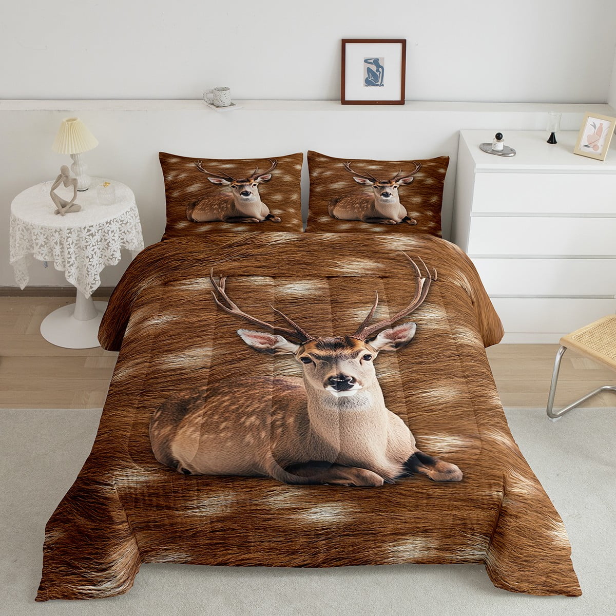 Farmhouse Deer Comforter Set,Sika Deer Pattern King Bedding Set,Rustic ...