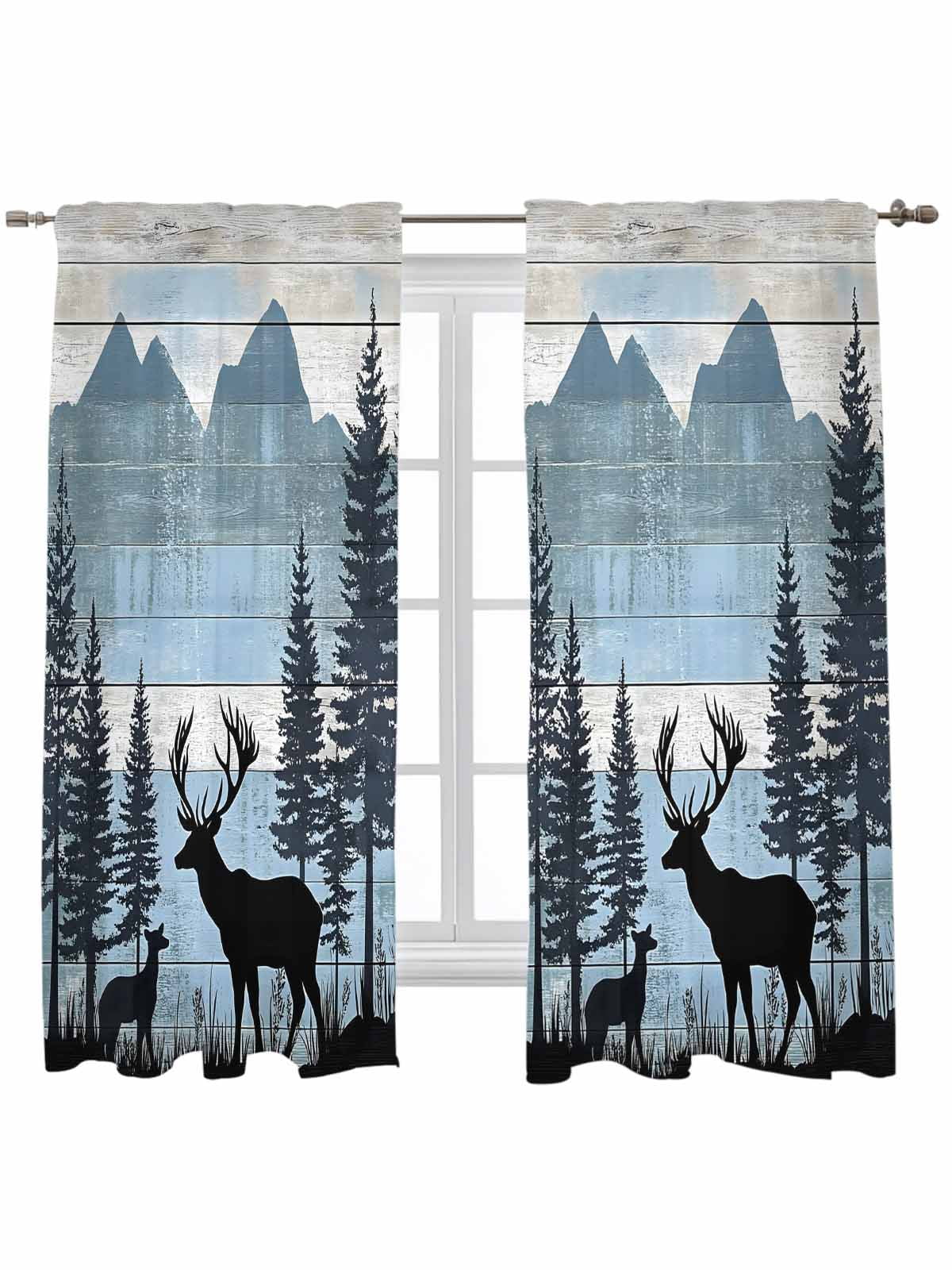 Farmhouse Deer Curtains 72 Inch Length, Sheer Curtains for Bedroom ...