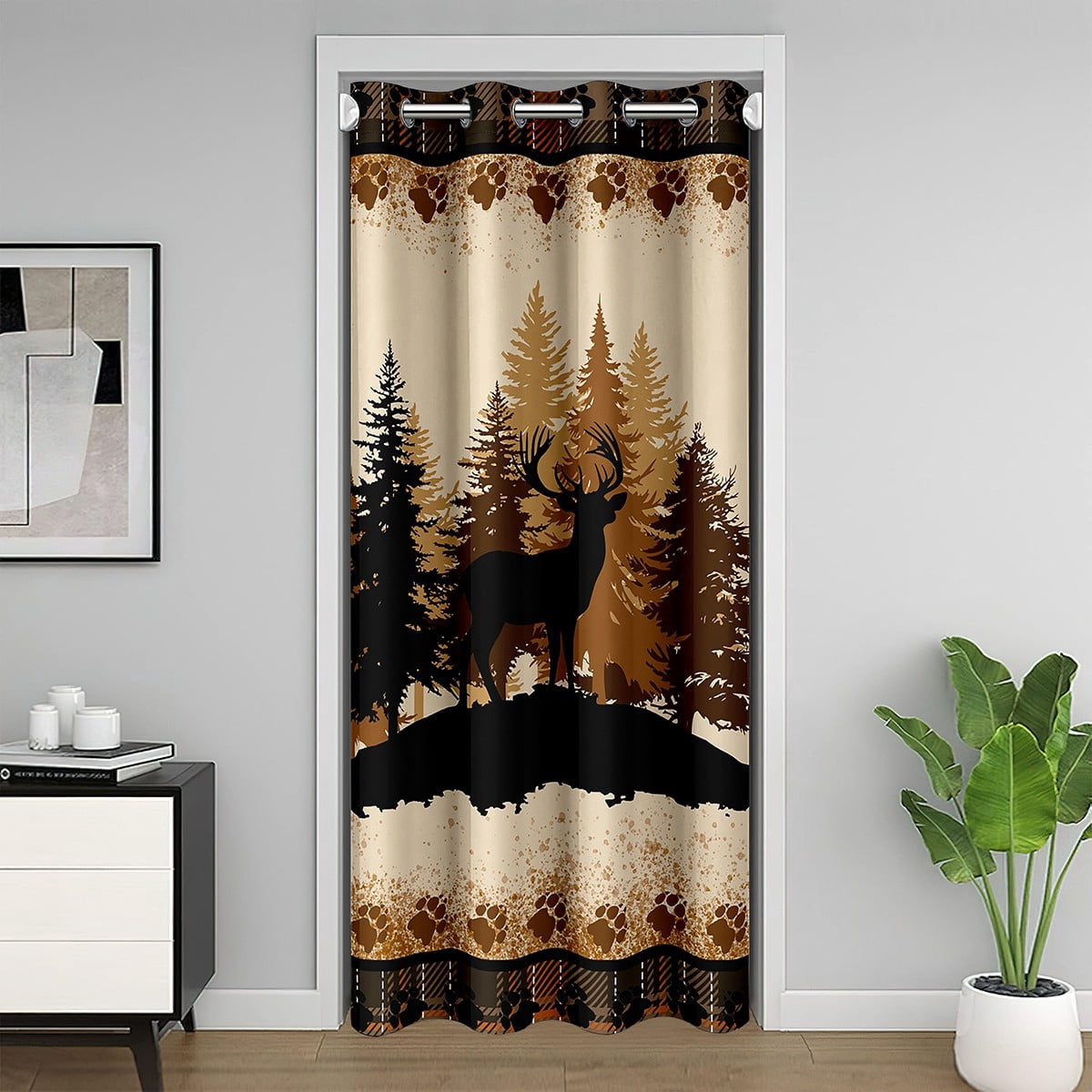 Farmhouse Deer Door Drape,Woodland Jungle Southwestern Darkening Door ...