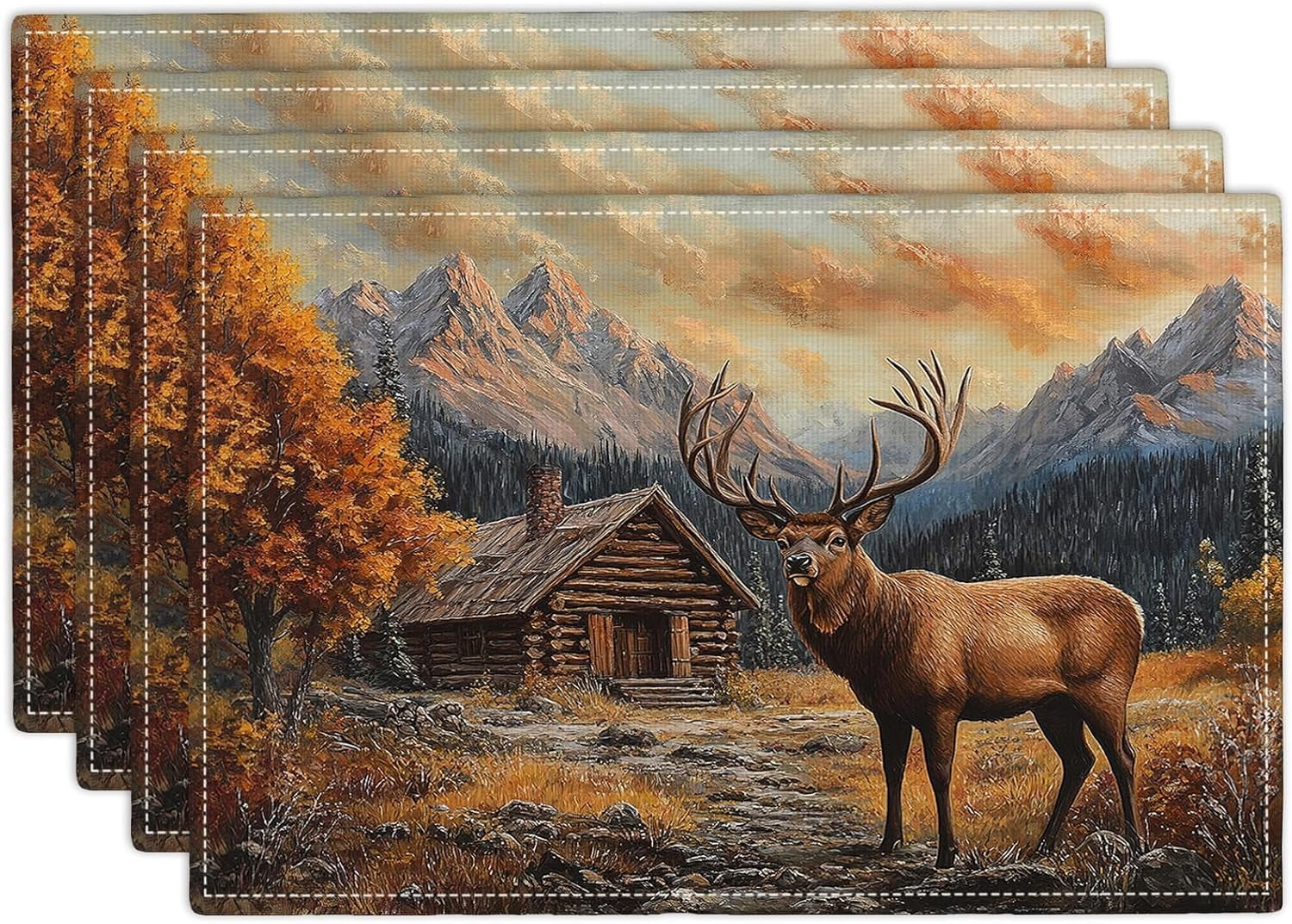 Farmhouse Deer Placemats Set of 4, Country Natural Place Mats, Rustic ...