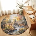 Farmhouse Deer Plant River Round Rug 3ft Forest Botanical Animal Theme ...