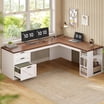 SEDETA Farmhouse L Shaped Desk with Drawers & Hutch, Home Office Desk ...