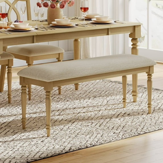 Farmhouse Dining Bench for Dining Room, Padded Bench with Rubber Wood ...