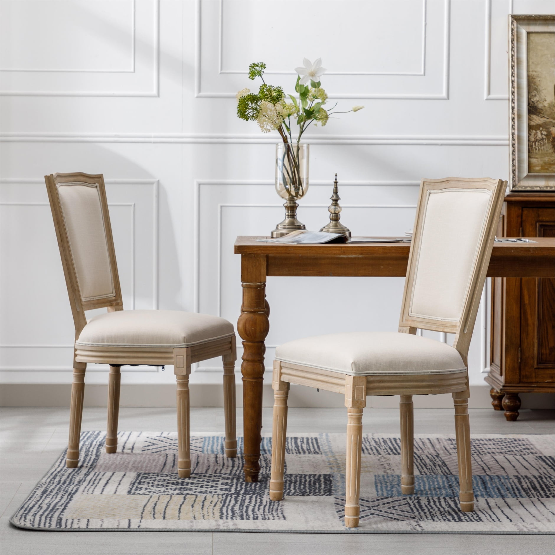 Farmhouse Dining Chairs Set of 2, Upholstered High Backrest Side Chairs ...