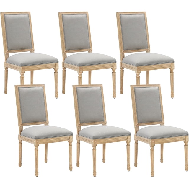 Linen Fabric Kitchen Seating Set Of 6 Upholstered Dining Chairs ...