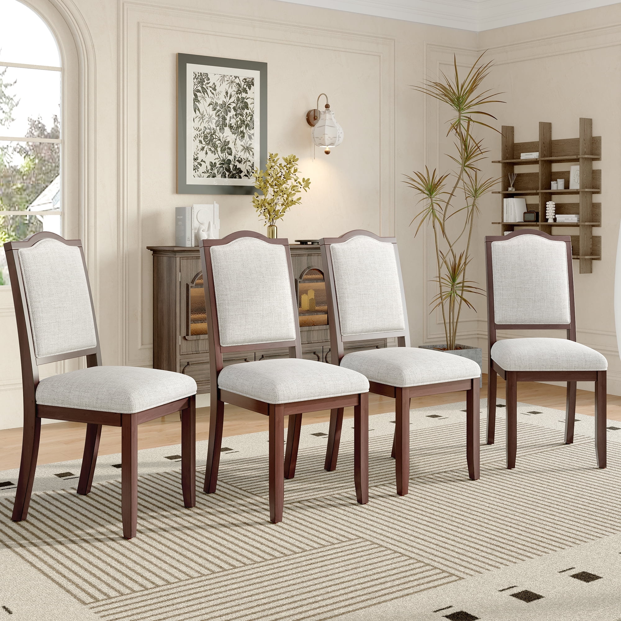Farmhouse Dining Chairs Set of 4, Upholstered Dining Chairs with High ...