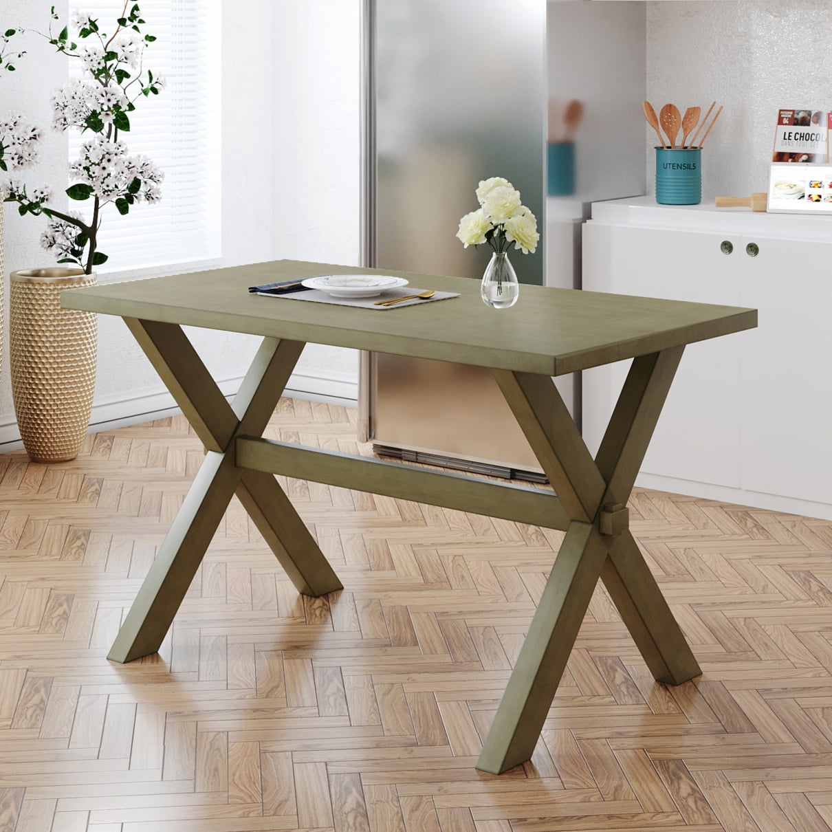 Farmhouse Dining Room Table with X-shape Legs,Indoor Outdoor ...