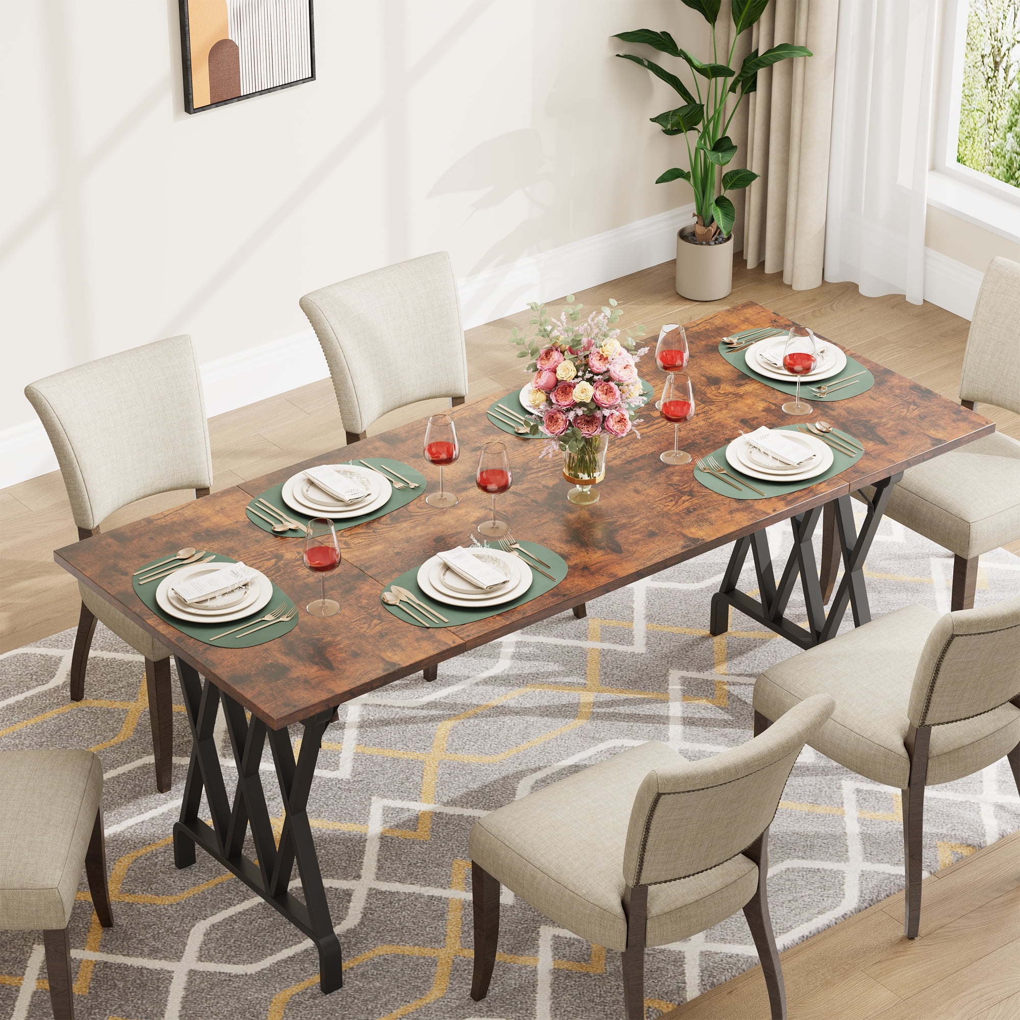 Farmhouse Dining Table for 4-8 People, 70.9 in Long Rectangular Dining ...
