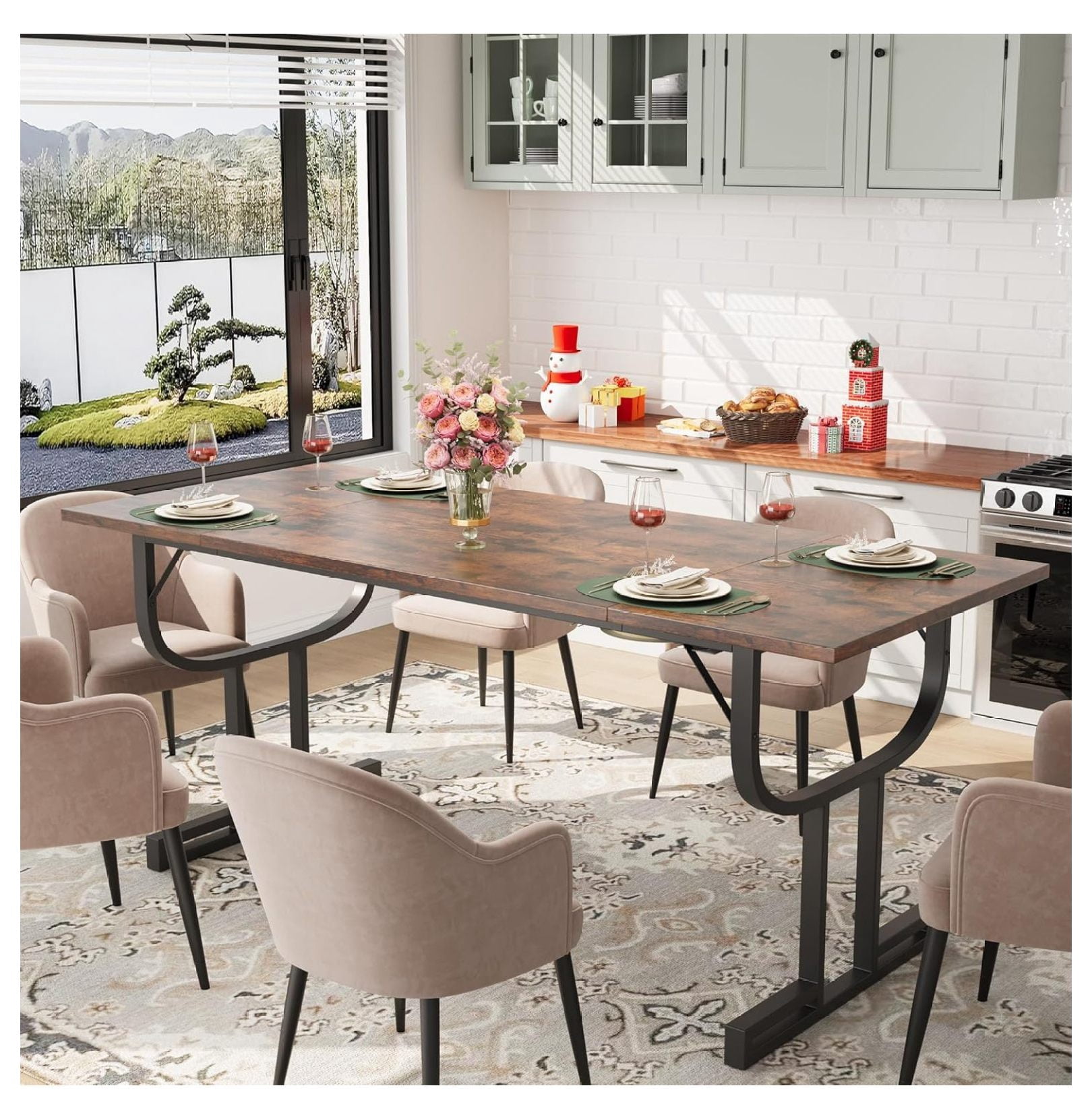 Farmhouse Dining Table for 6-8 People, 70.9" Long Rectangular Dining ...