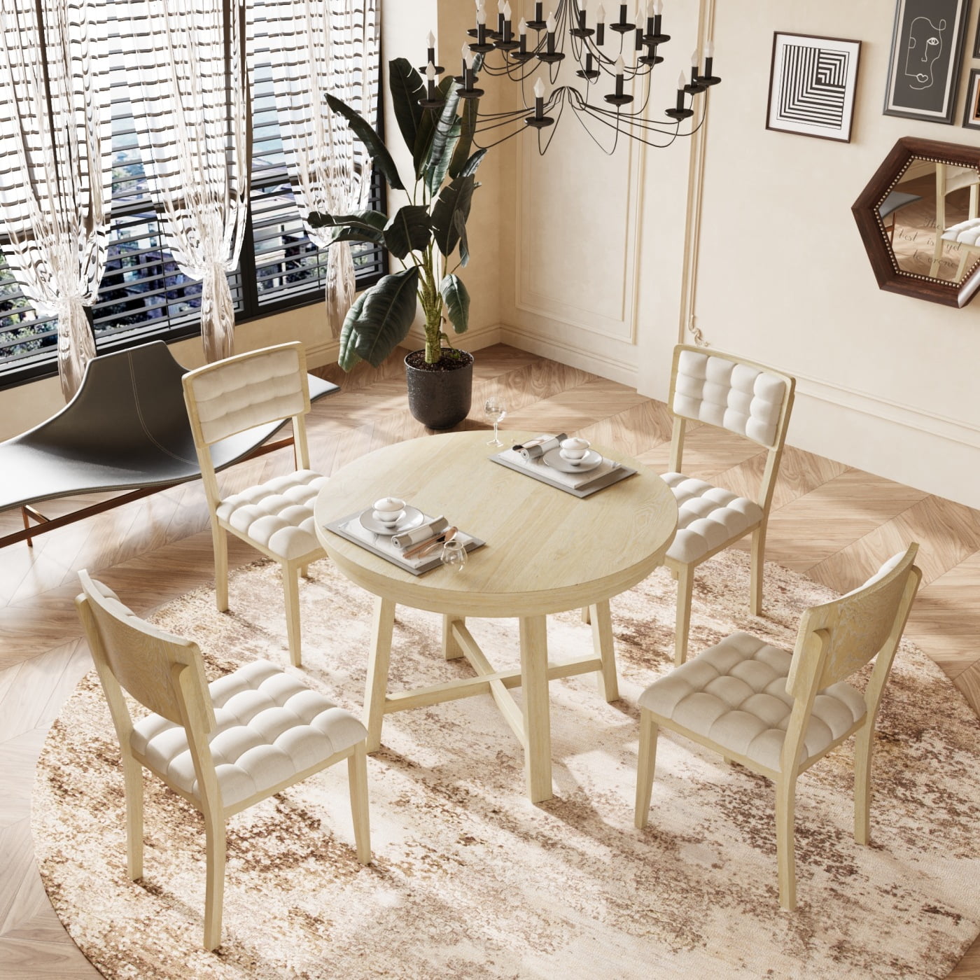 Farmhouse Dining Table Set for 4, 42inch Round Kitchen Table with Cross ...