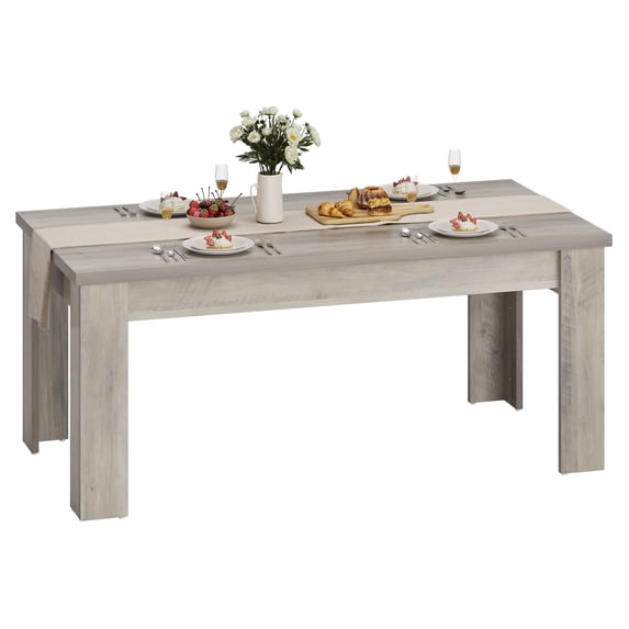 Farmhouse Dining Table for 4-6 People, Rectangular Wood Tabletop with ...