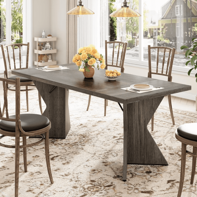 Farmhouse Dining Table for 6, Rectangular Kitchen Table with Sturdy ...