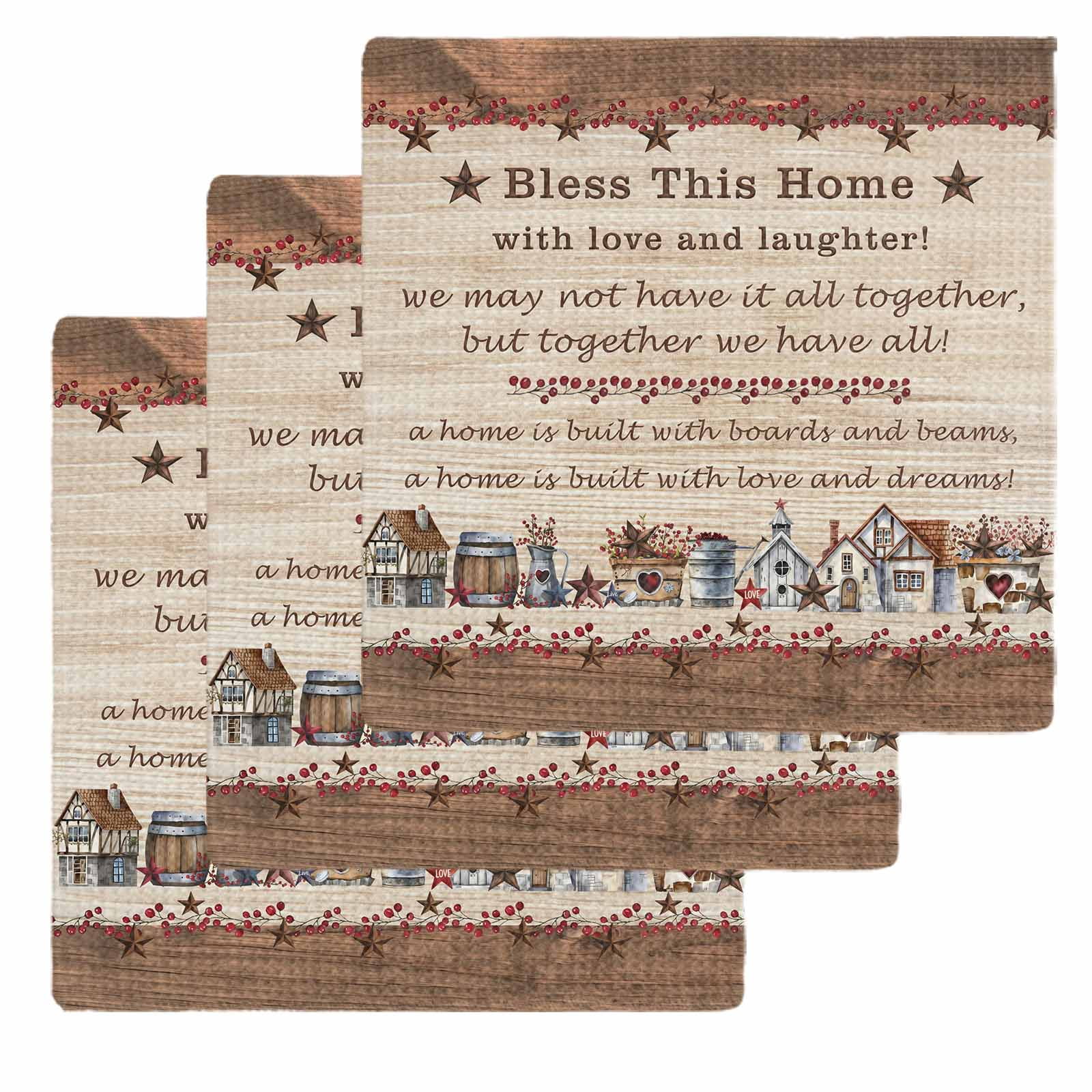 Farmhouse Dish Towels Set, Waffle Weave Kitchen Towels 3 Pieces, Brown ...
