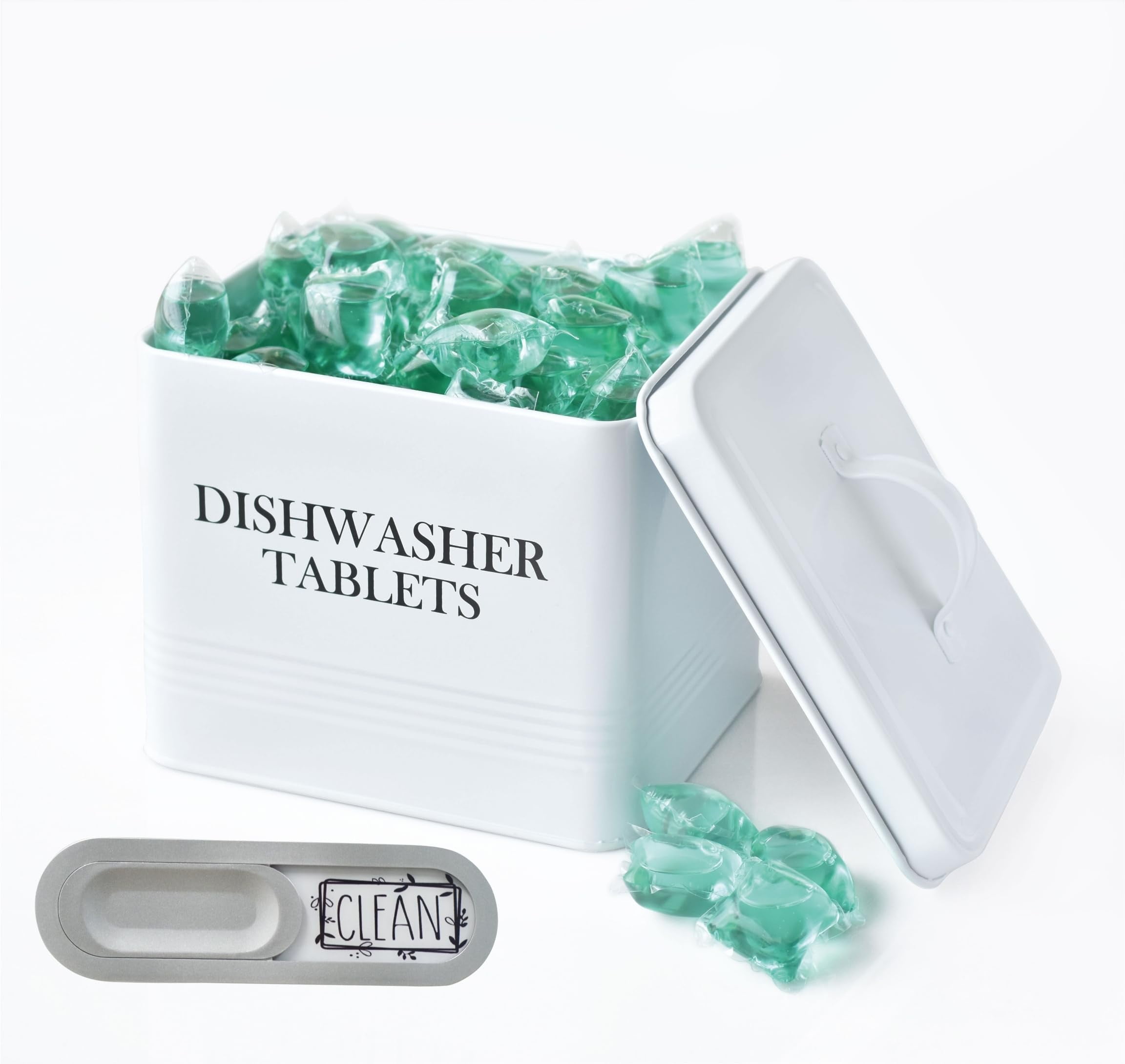 Farmhouse Dishwasher Pods Container with Lid – Metal Dishwasher Pod ...