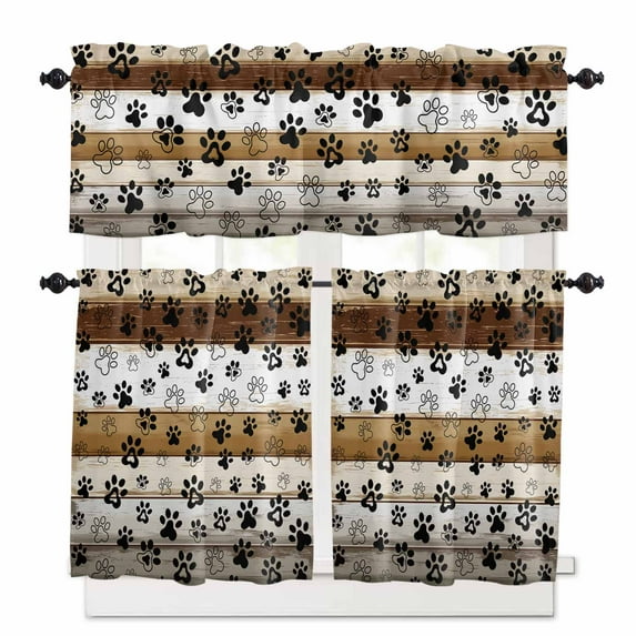 Farmhouse Dog Kitchen Curtains Valance and Tier Set Paw Vintage Brown ...