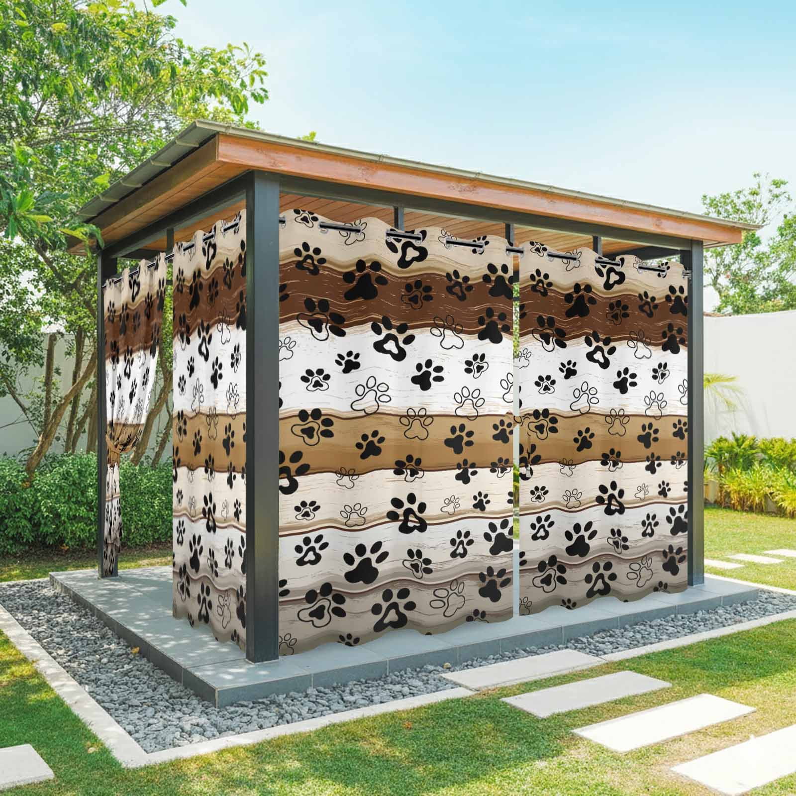Farmhouse Dog Outdoor Curtains for Patio Waterproof, Paw Vintage Brown ...