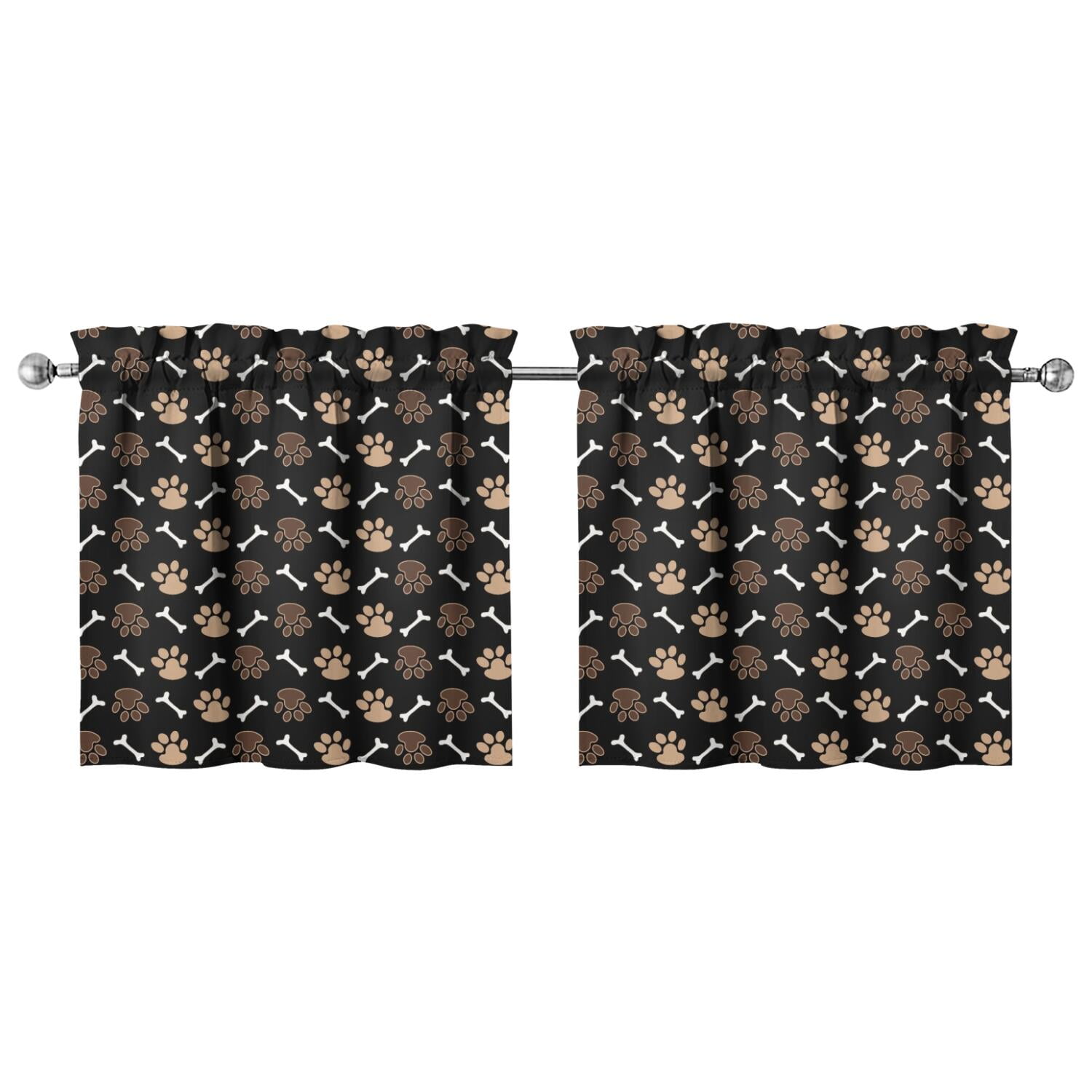 Farmhouse Dog Print Kitchen Curtains 2 Panels - 27.5x24 Inch Semi-Sheer ...