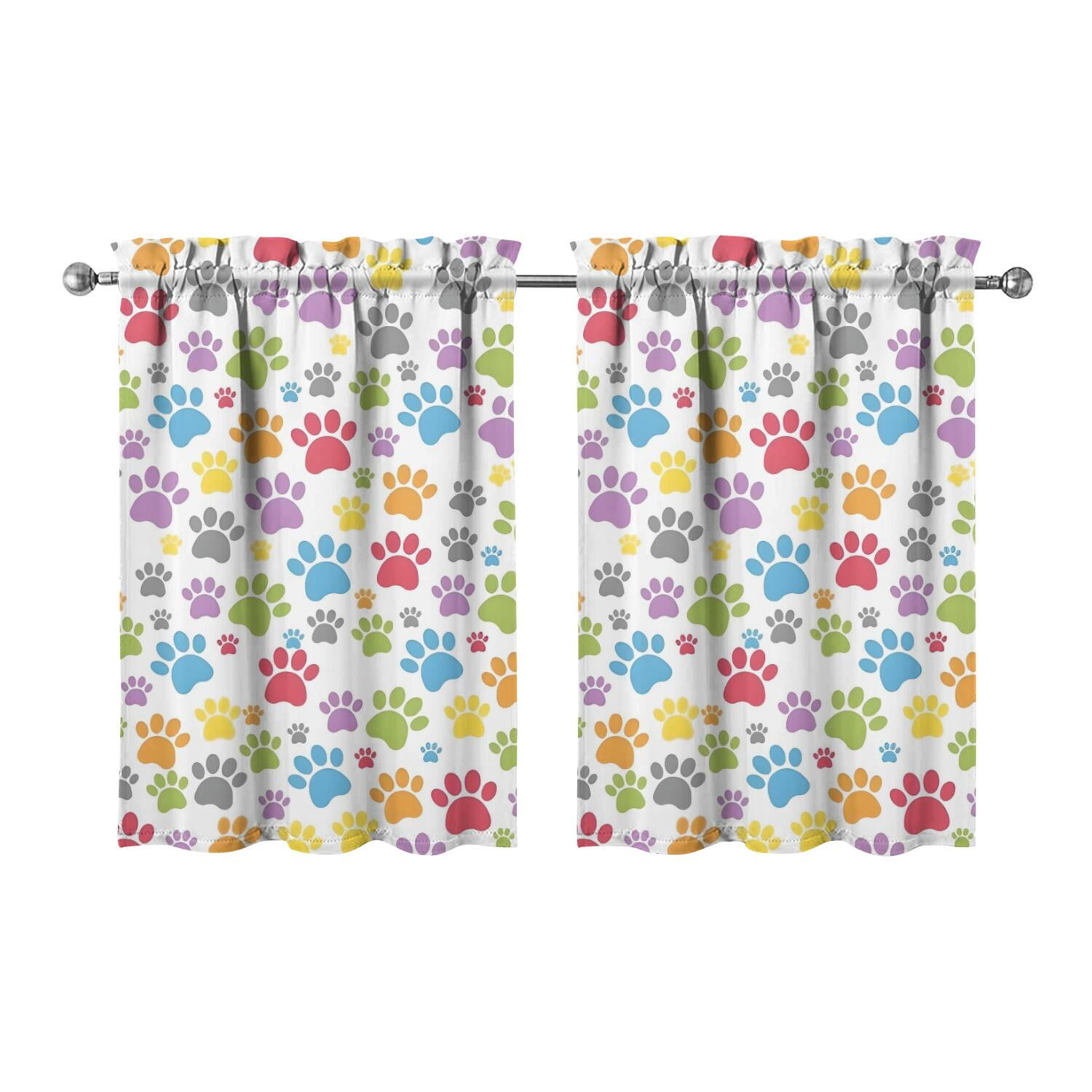 Farmhouse Dog Print Kitchen Curtains 2 Panels - 27.5x36 Inch Semi-Sheer ...