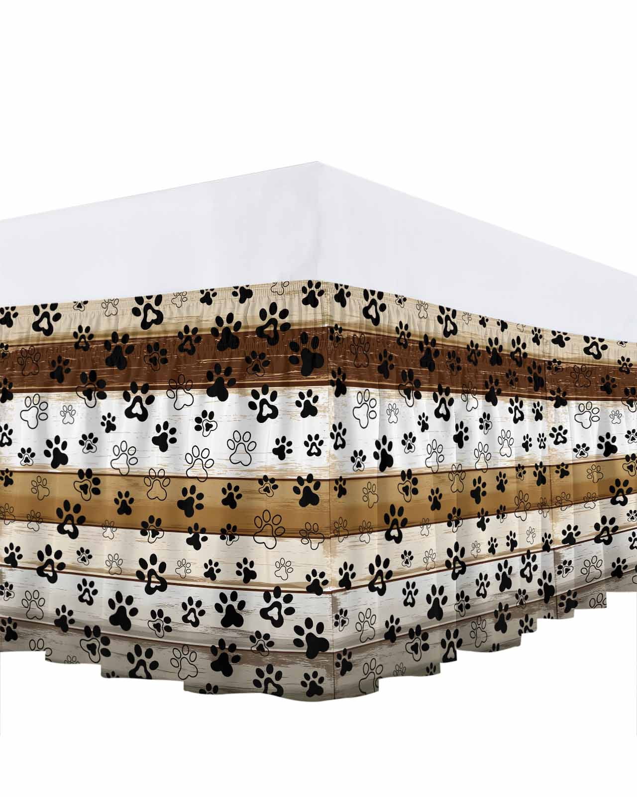 Farmhouse Dog Ruffle Bed Skirt Queen Size Paw Vintage Brown Wooden ...