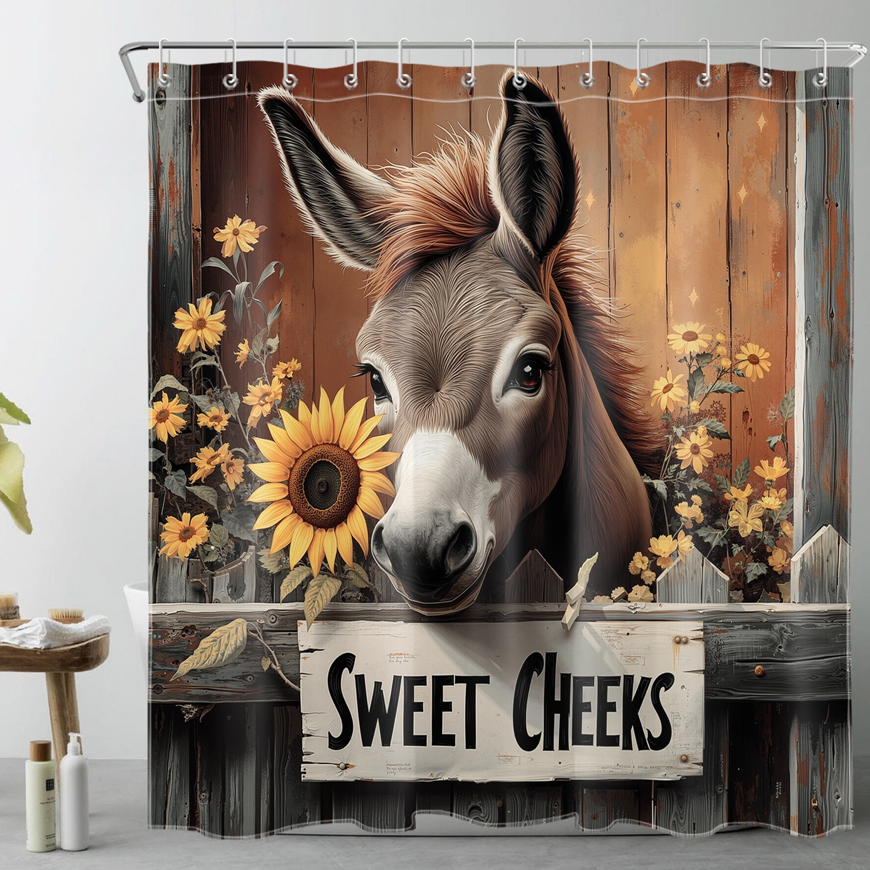 Farmhouse Donkey Shower Curtain for Bathroom Funny Donkey Farm Animal ...