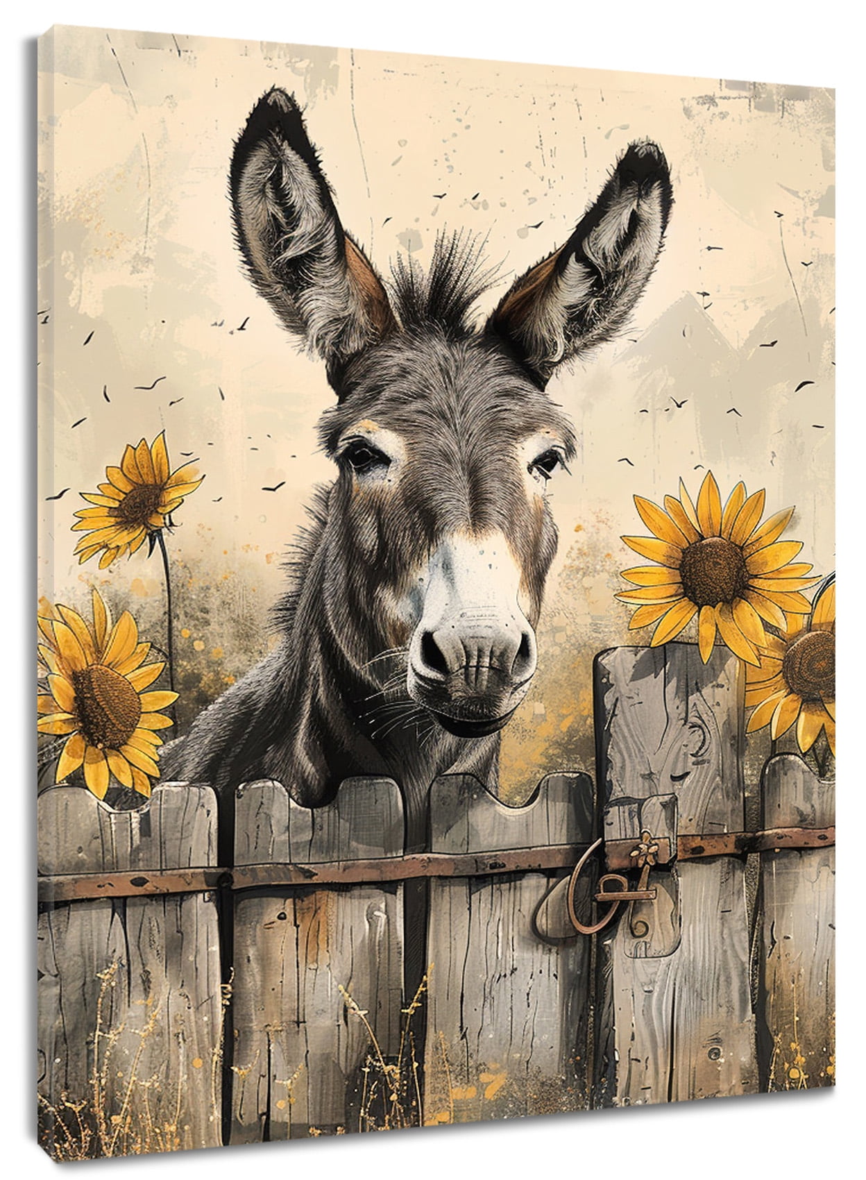 Farmhouse Donkey Wall Art Brown Donkey with Yellow Sunflower and ...