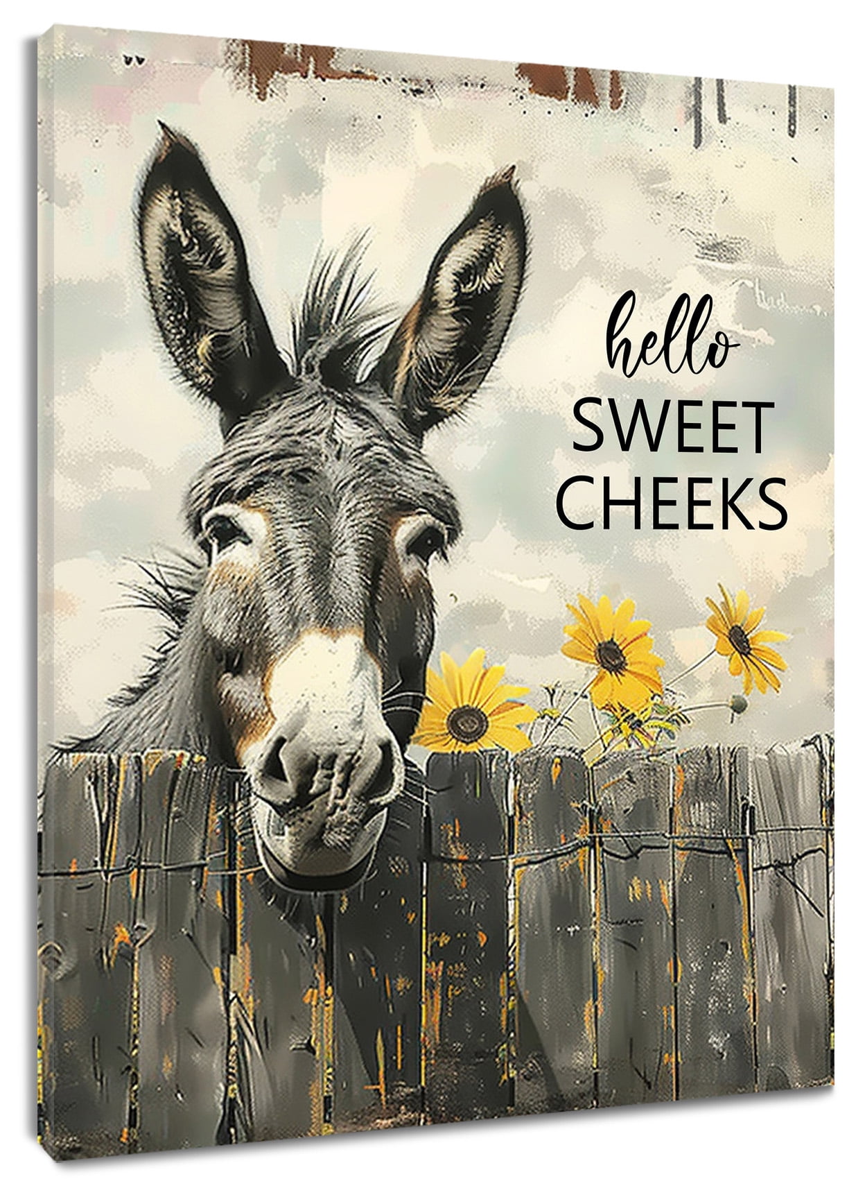 Farmhouse Donkey Wall Art Yellow Sunflower and Funny Donkey Inside Farm ...