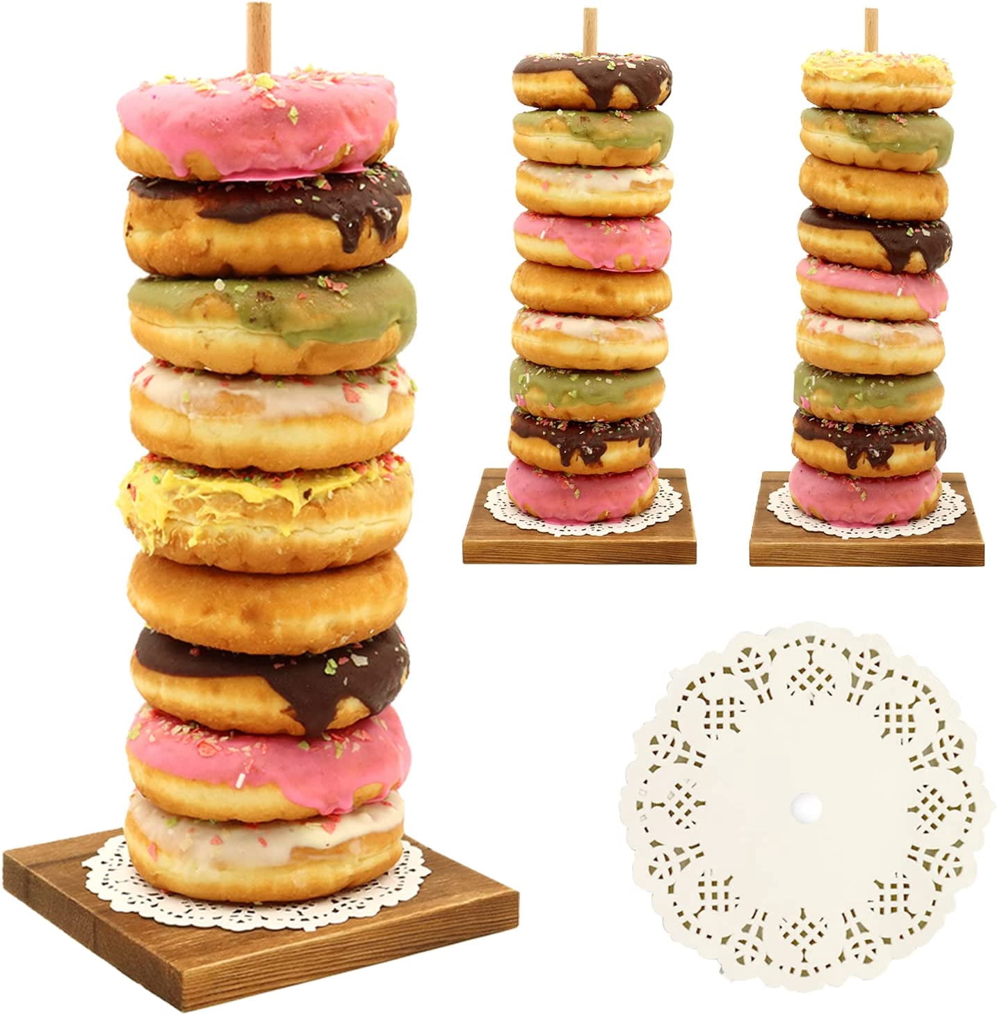 Farmhouse Donut Stand, 3PCS Wooden Donut Holder Display 27 Donuts ...