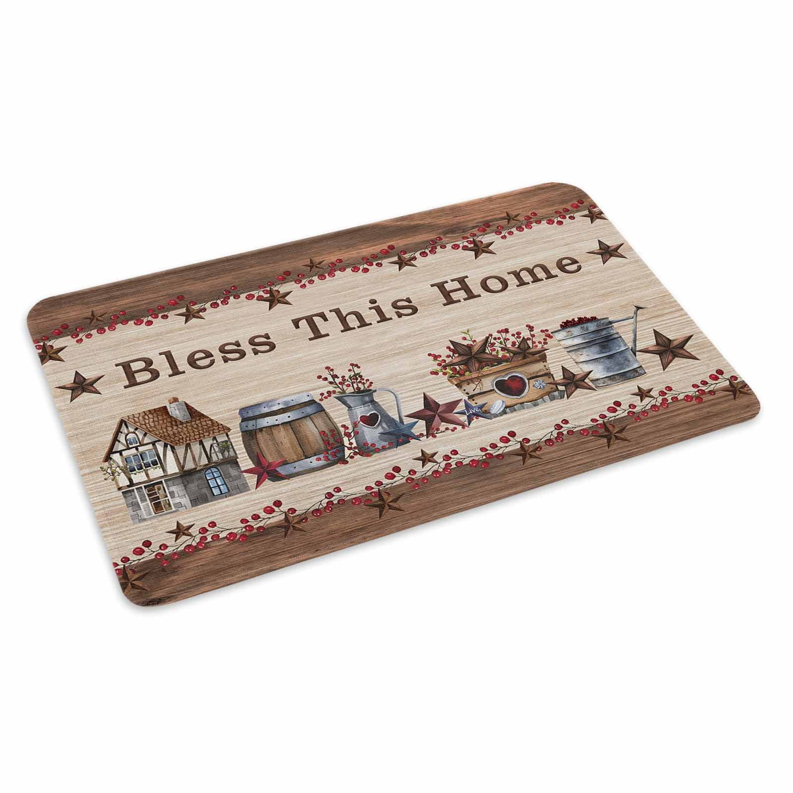 Farmhouse Doormat Outdoor Entrance 20"x31.5", Brown Country Star Berry ...