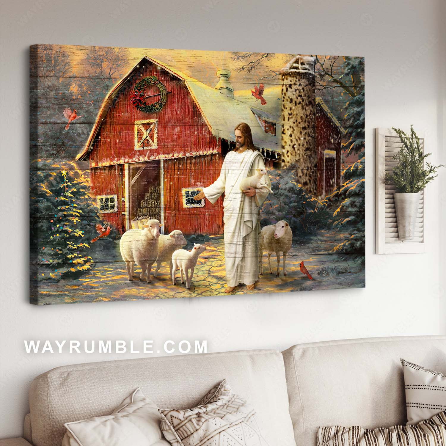 Farmhouse Drawing, Christmas Tree, Jesus Painting, Lovely Lamb Of God - Jesus Landscape Poster ...