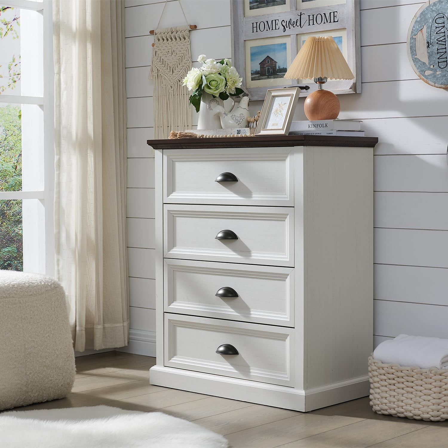 Farmhouse Dresser for Bedroom with 4 Drawers, 34" Tall Bedroom Dresser ...