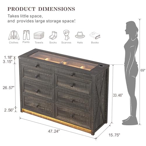 Farmhouse Dresser for Bedroom with 8 Drawers, Wood Tall Chest of ...