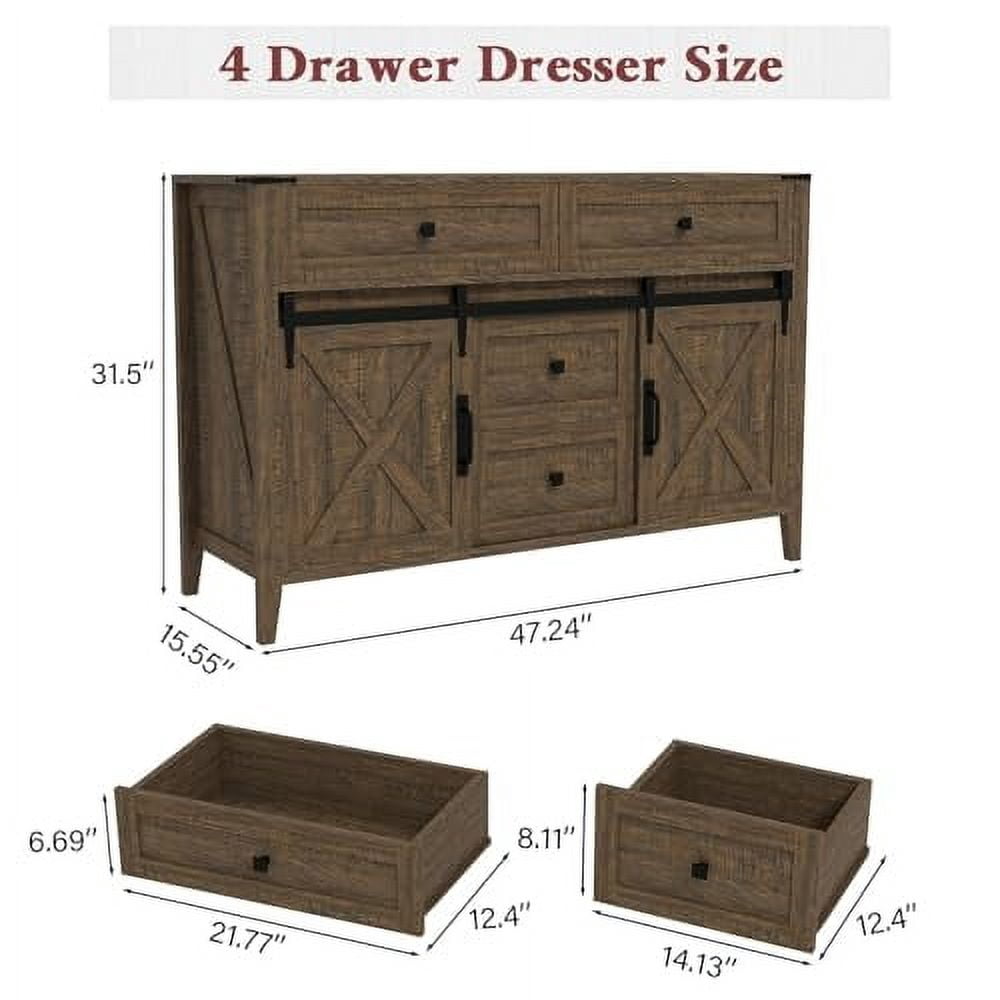 Farmhouse Dresser for Bedroom, 47 Inch Sliding Barn Door Wood Texture ...