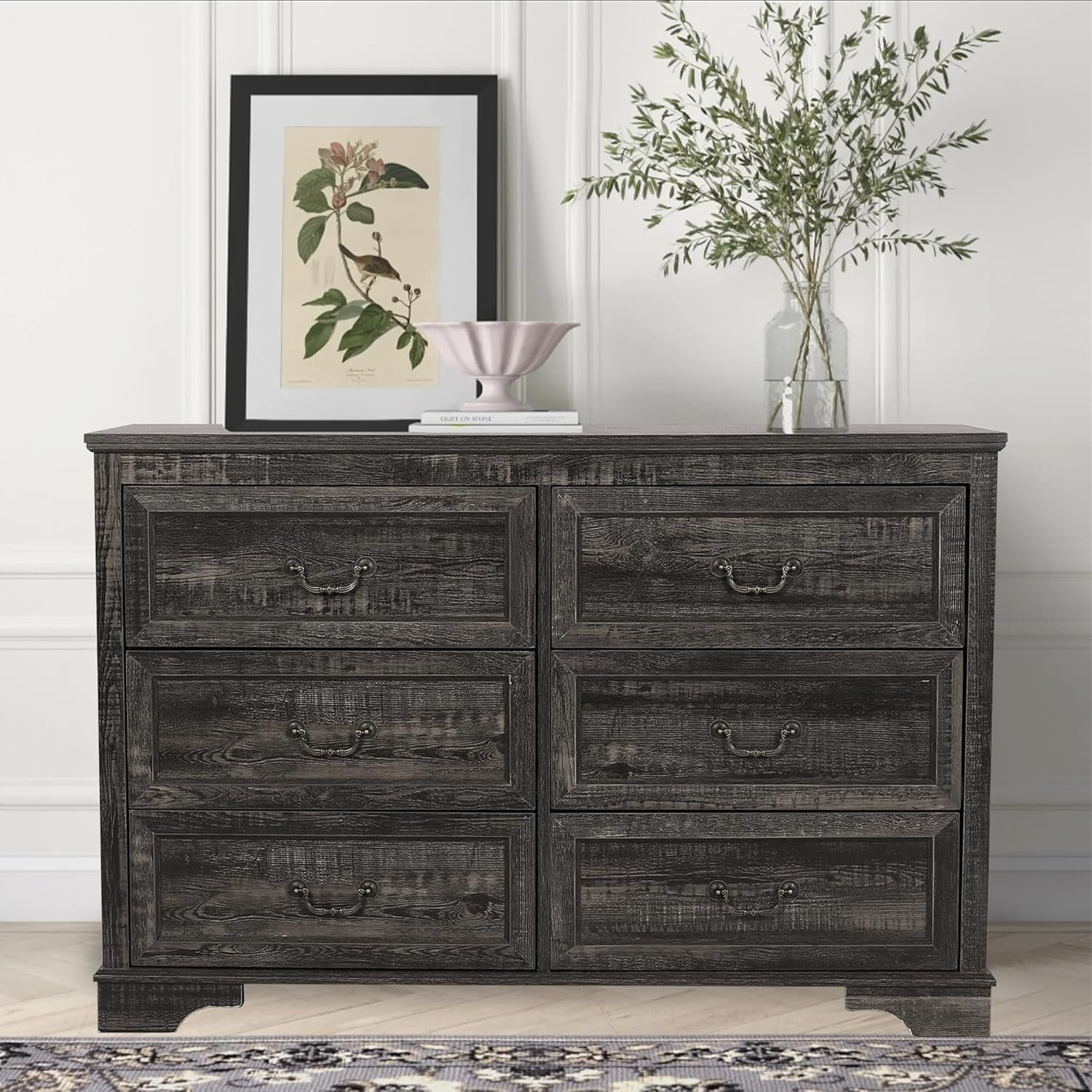 Farmhouse Dresser for Bedroom, 47" Wood Chest of Drawers with Natural ...