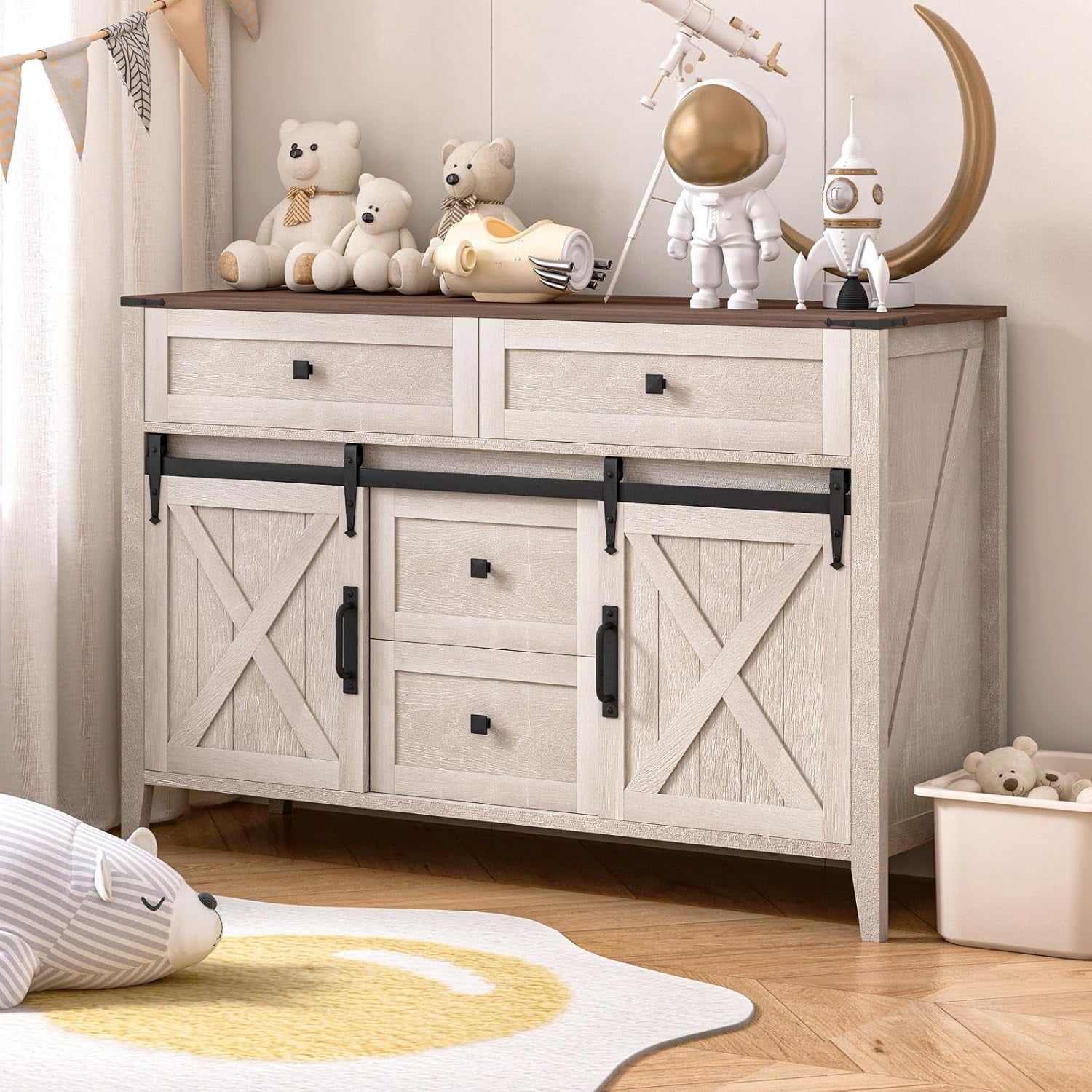 Farmhouse Dresser for Bedroom, Long Dresser with Sliding Barn Door ...