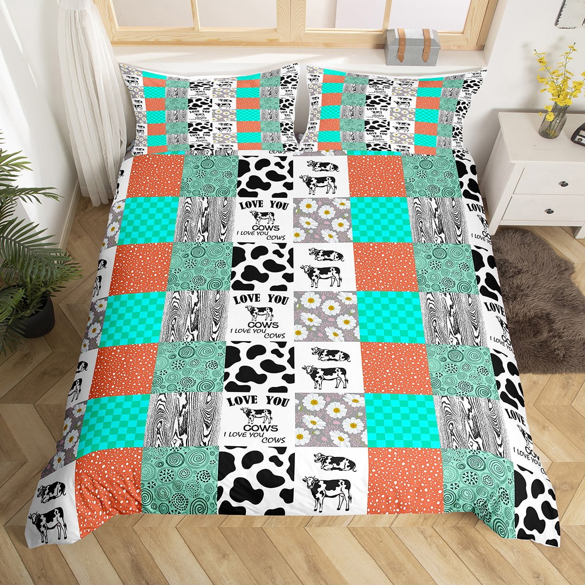 Farmhouse Duvet Cover for Cowboy Cowgirl,Cowhide Cow Print Bedding Set ...