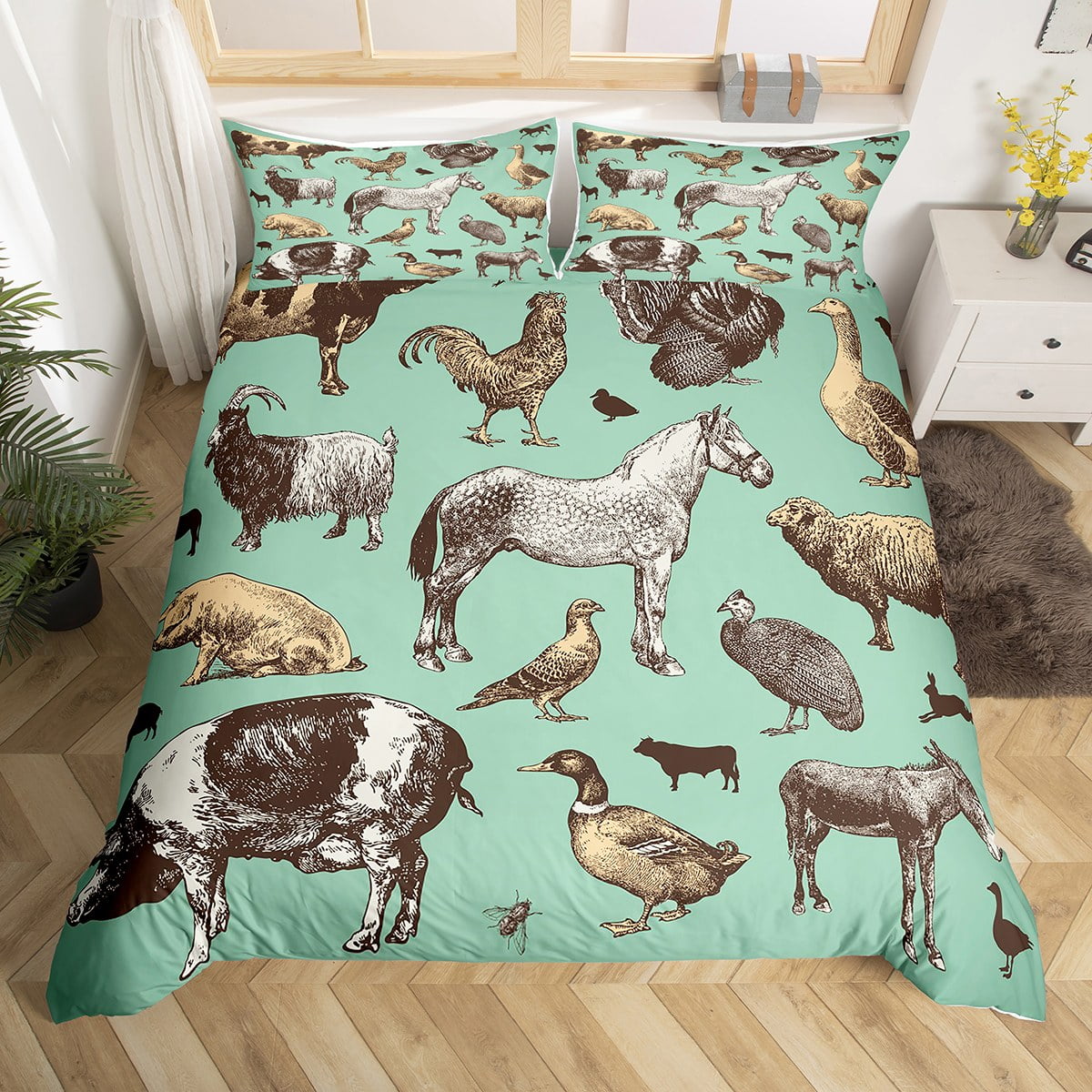 Farmhouse Duvet Cover for Kids Teens Youth,Western Horse Cow Pig ...