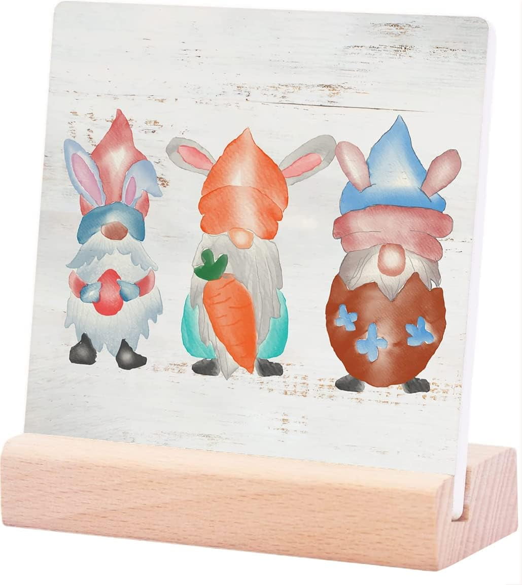 Farmhouse Easter Gnomes Ceramic Table Sign Plaque Home Decor Rustic ...